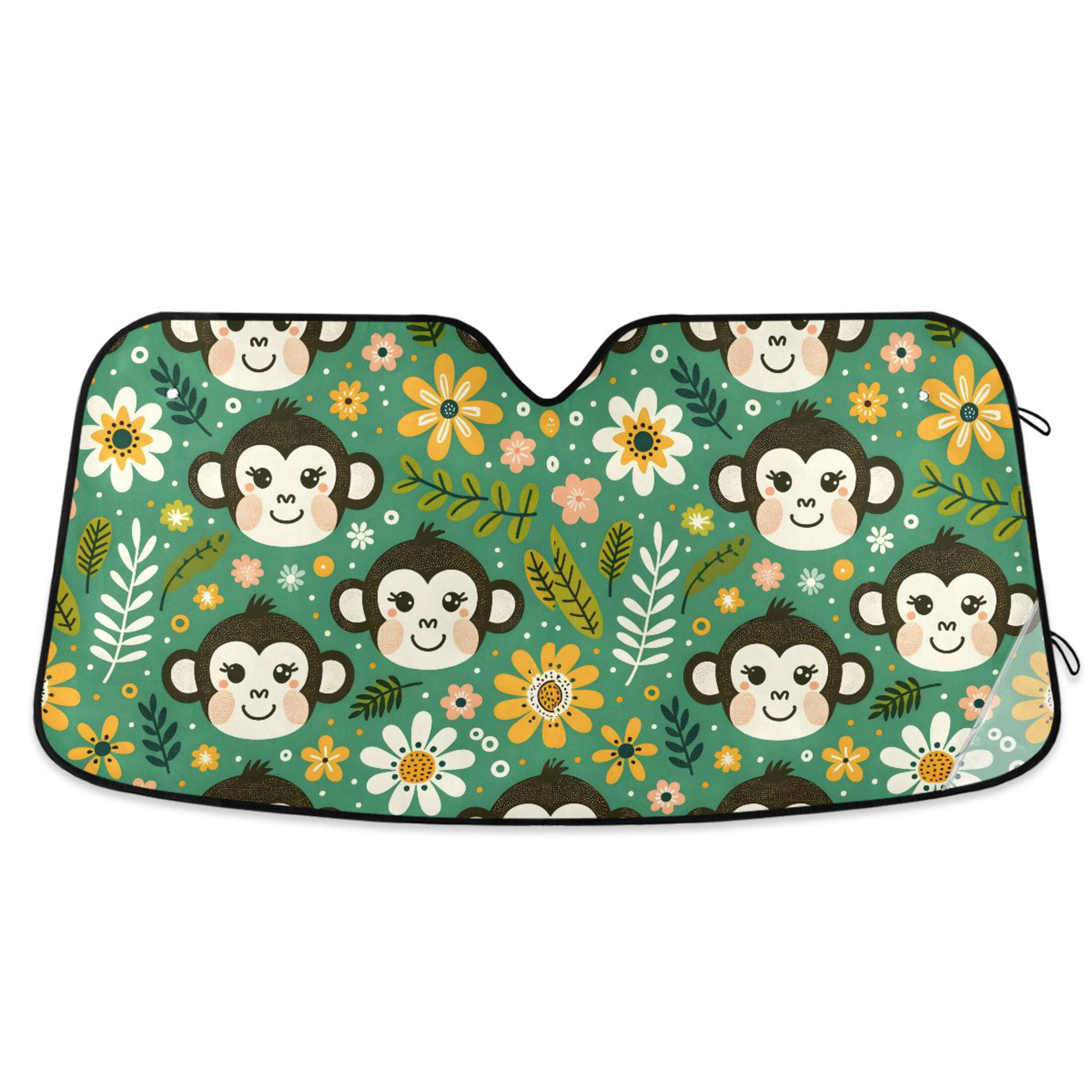 Monkey Faces Flowers Dots Car Windshield Sun Shade Foldable Car Front ...