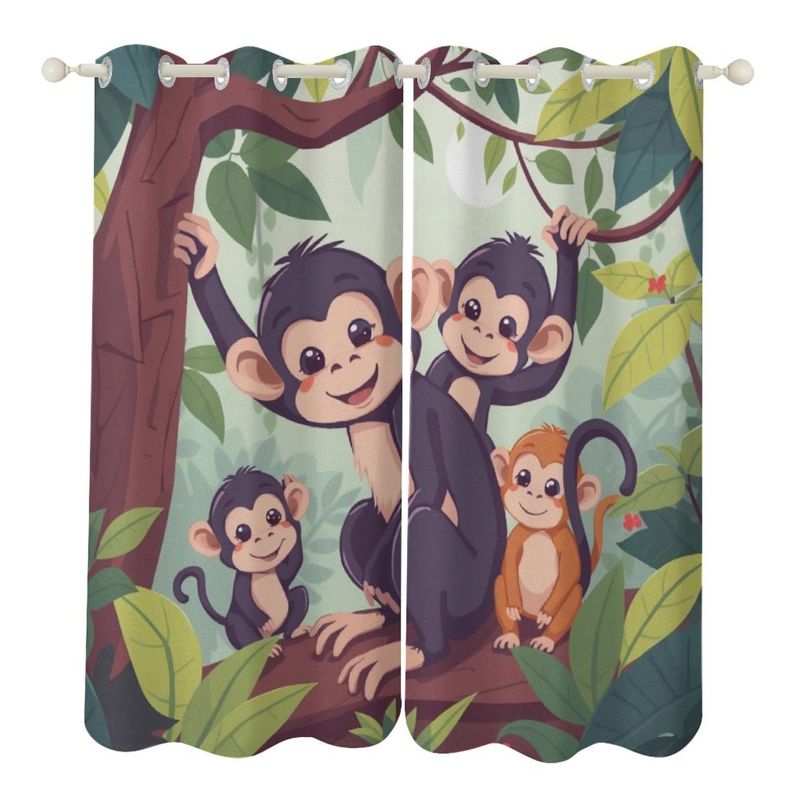 Monkey Family Jungle Fun Curtains Outdoor Decor Curtain Panels With ...
