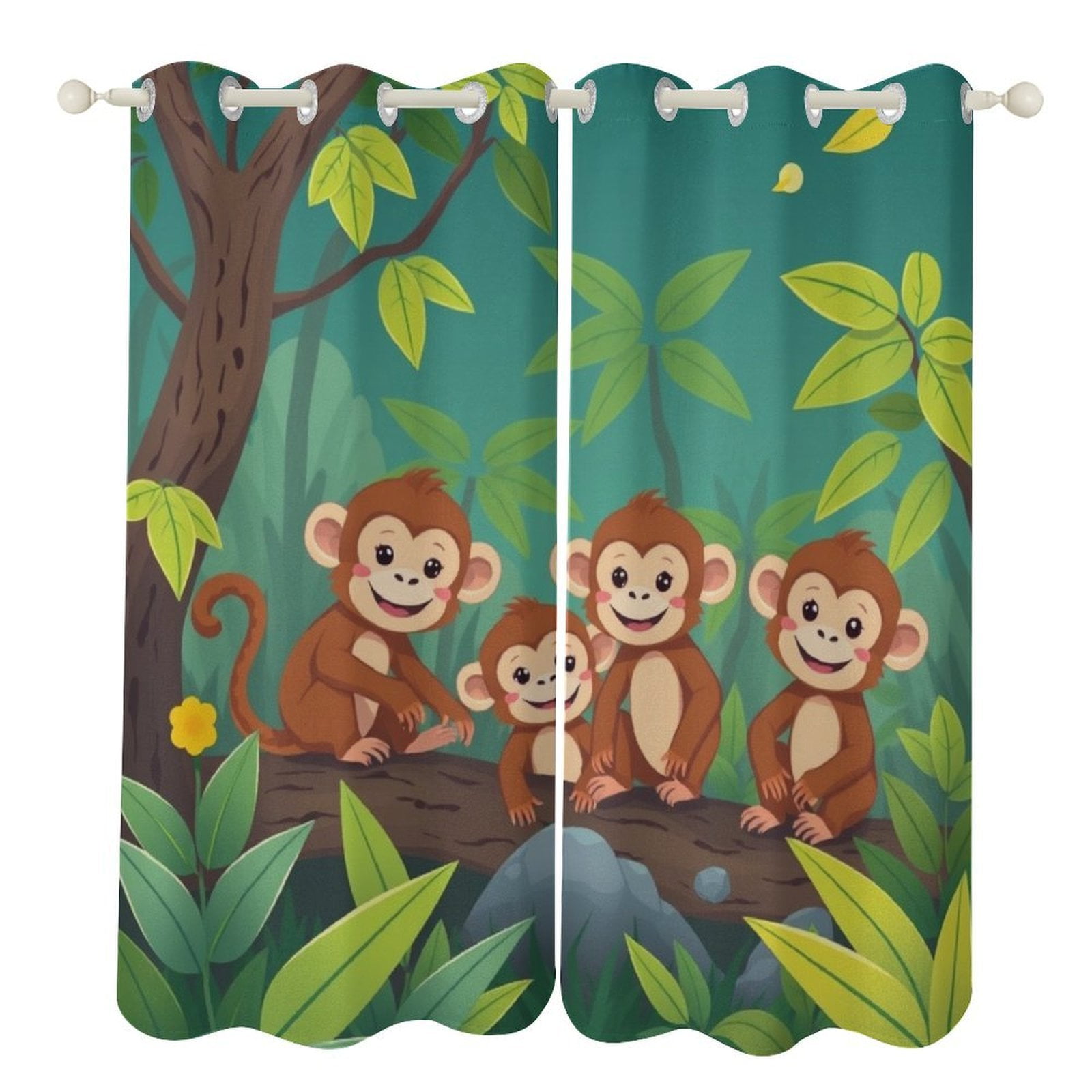 Monkey Family Jungle Window Curtains Drapes Bedroom Living Room Kitchen ...