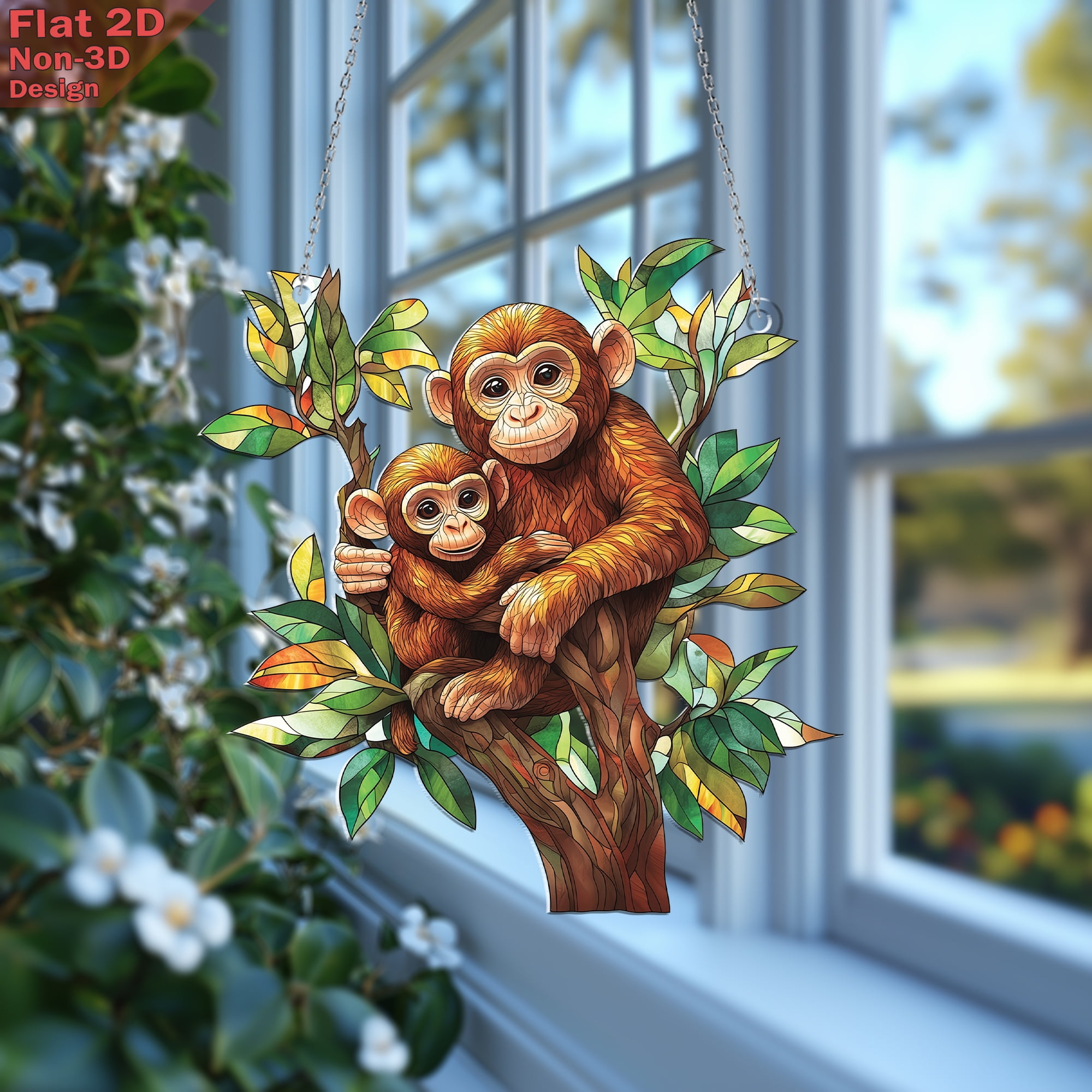 Monkey Family Stained Glass Effect Acrylic Window Hanging – Adorable ...