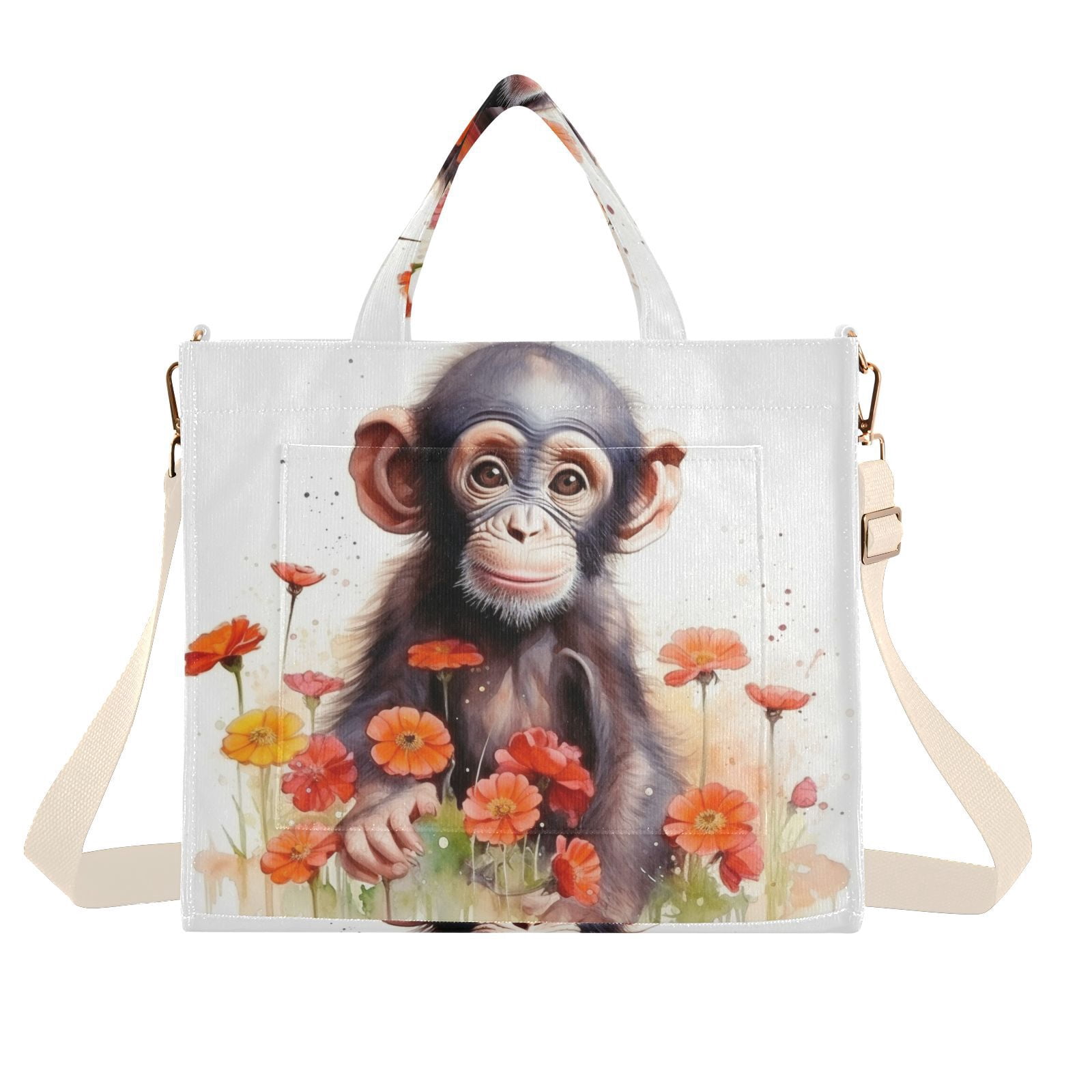 Monkey Flowers Corduroy Tote Bag Handbag Large Messenger Bag Shoulder ...