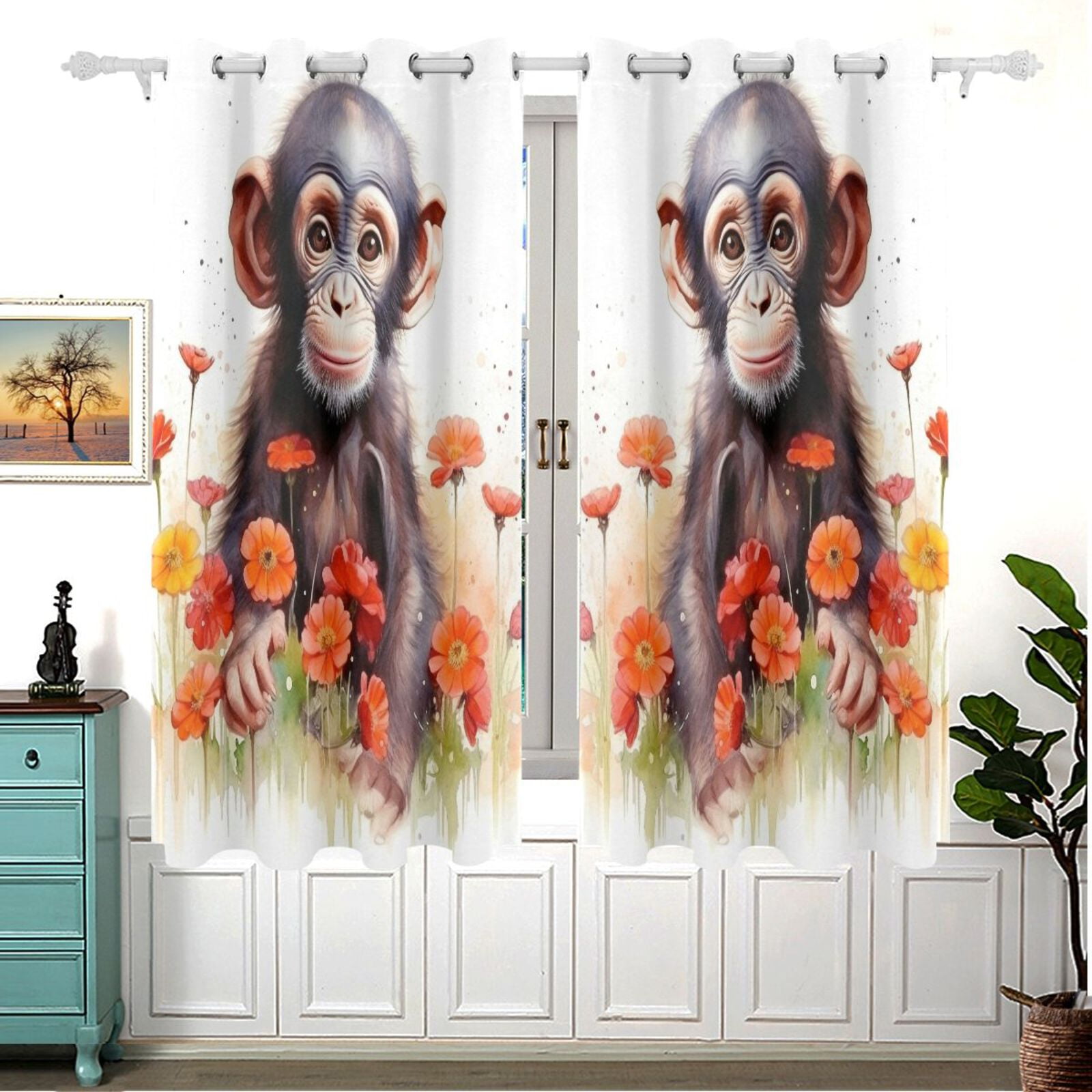Monkey Flowers Curtains Black Out Curtains for Sliding Glass Doors ...