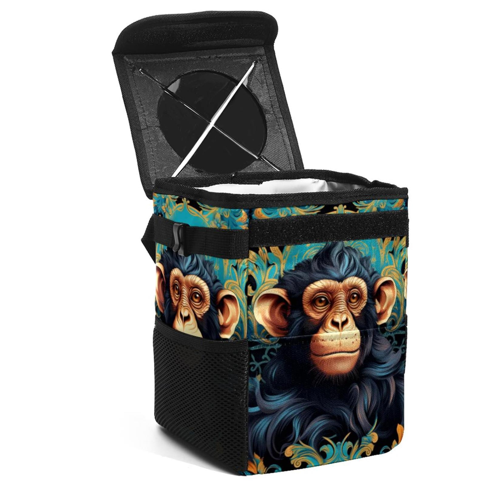Monkey Foldable Car Garbage Can with Lid, Leak-Proof Mini Trash Can and ...