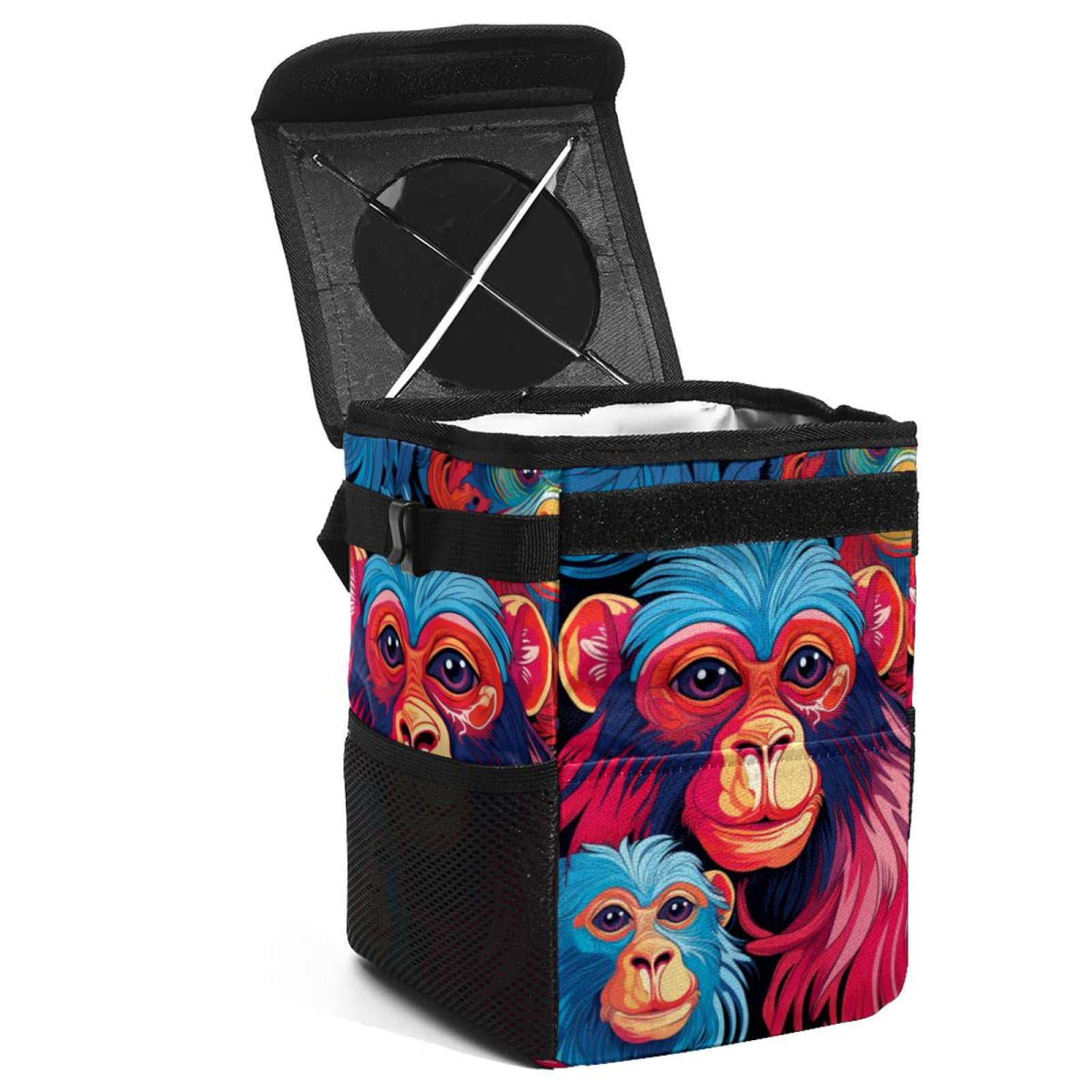 Monkey Foldable Car Trash Bin with Lid, Leak-Proof, Hanging Storage Bag ...