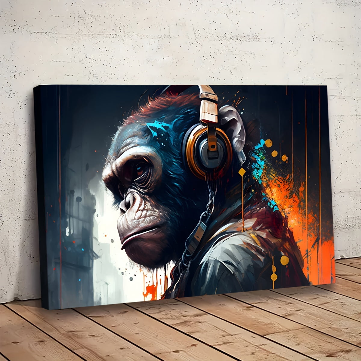 Monkey Graffiti Wall Art with Headphones, Digital Download, Colorful DJ ...