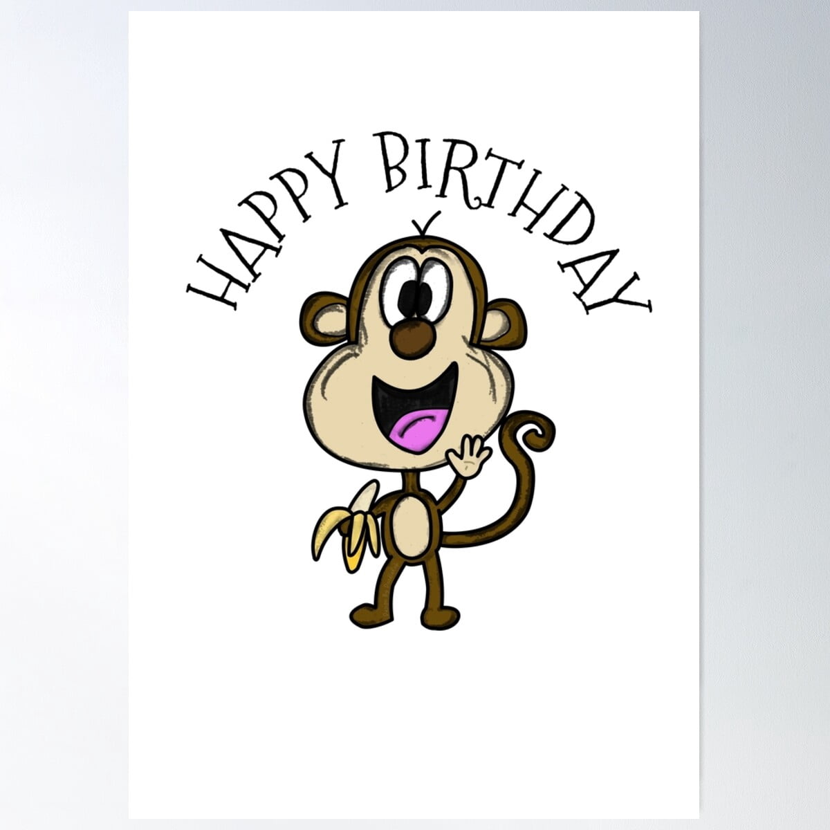 Monkey Happy Birthday Wildlife Animal Lover Poster Wall Art, Modern ...