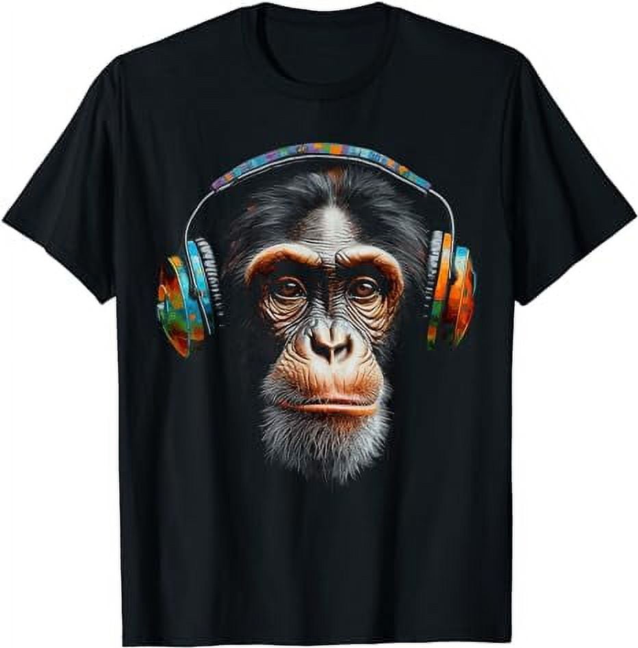 Monkey Headphones Animal Music Colourful Zoo Art Monkey T-Shirt ...