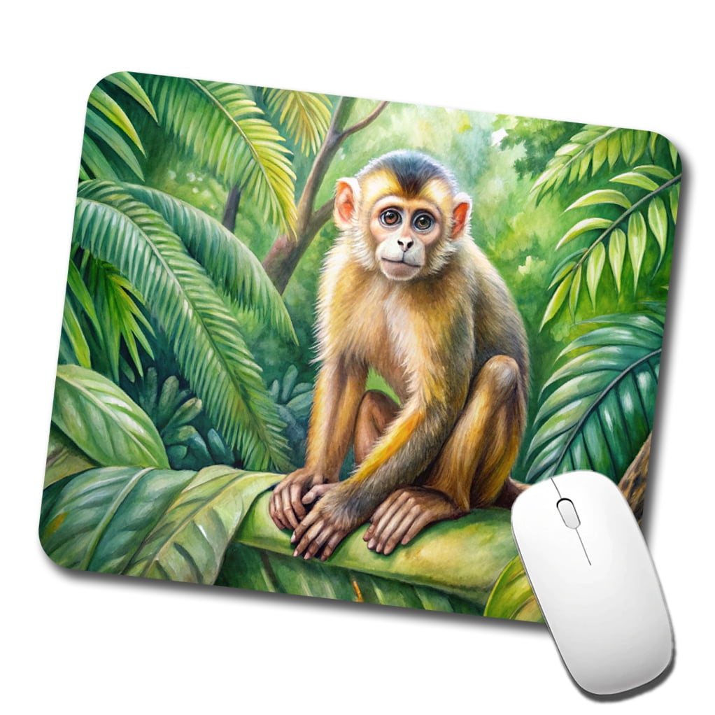 Monkey In Rainforest Watercolor Mouse Pad Low Profile Gaming Mat ...