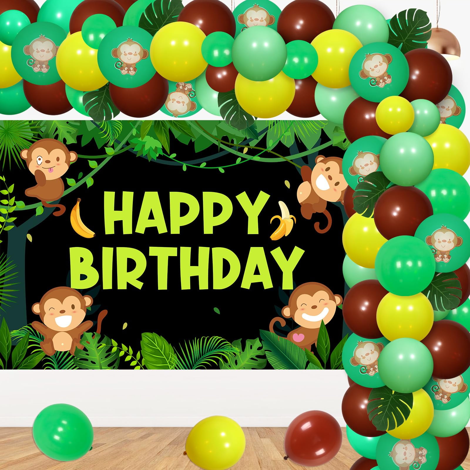 Monkey Jungle Safari Balloon Garland Arch KKS1 Kit with Happy Birthday ...