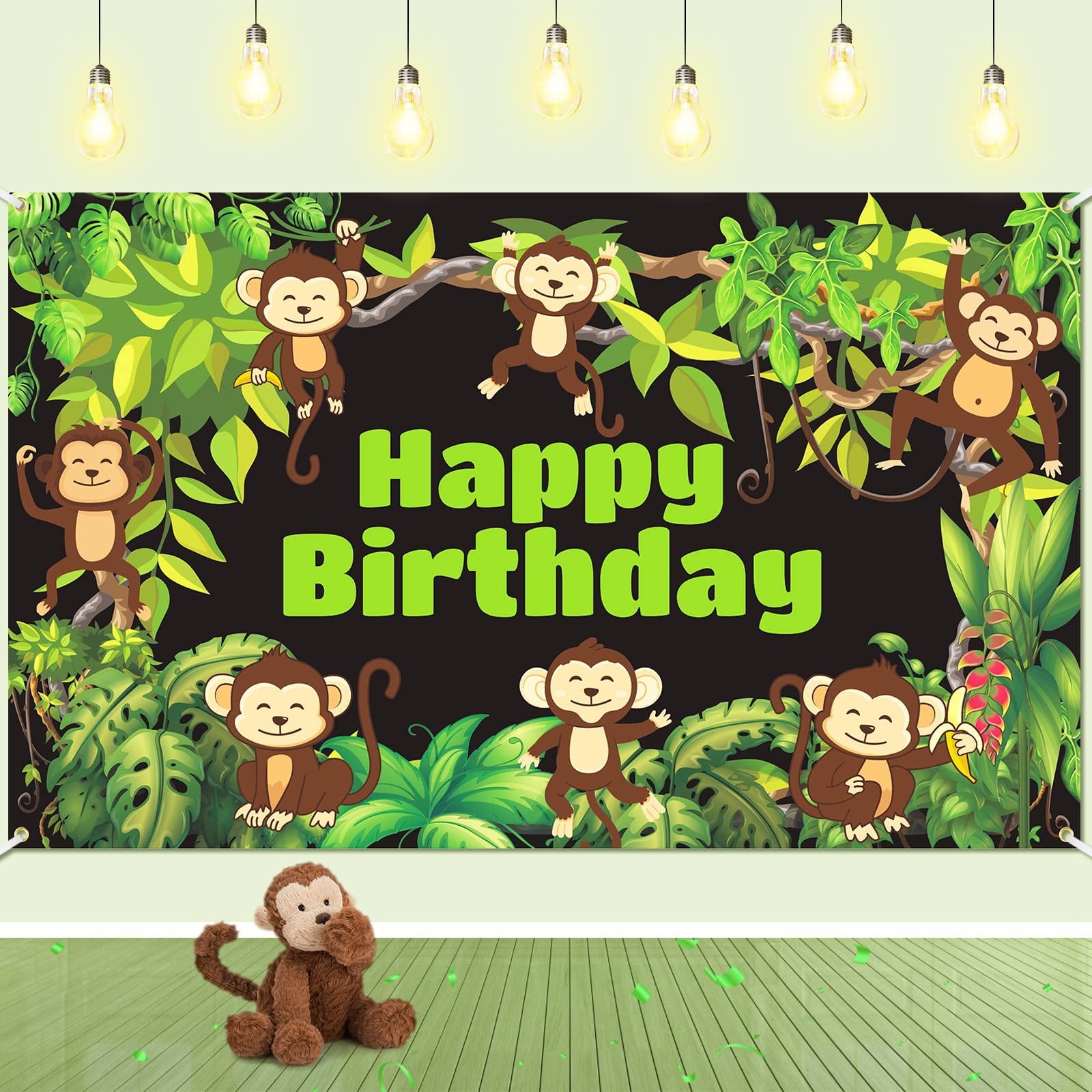 Monkey Jungle Safari OIF8 Banner Decorations Cute Monkeys Backdrop for ...