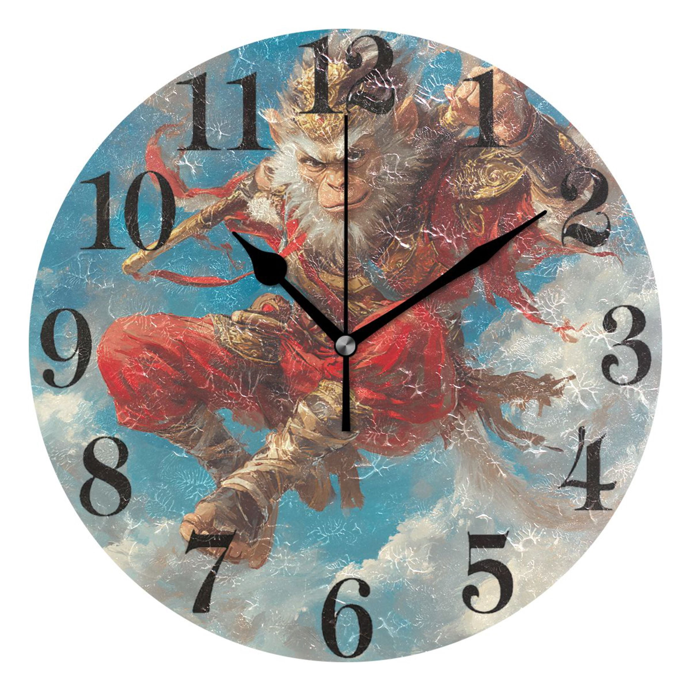 Monkey King with Golden Cudgel Round Wall Clock Battery Operated Silent ...