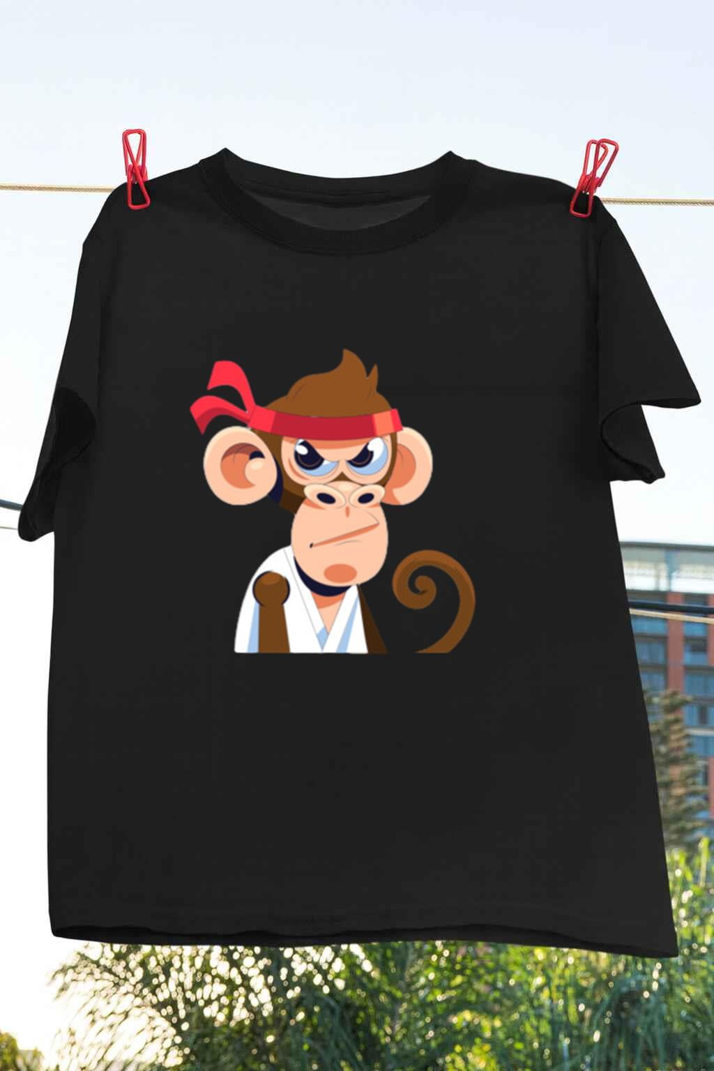 Monkey Kung Fu Funny Cartoon Animal Martial Arts Illustration Unisex T ...