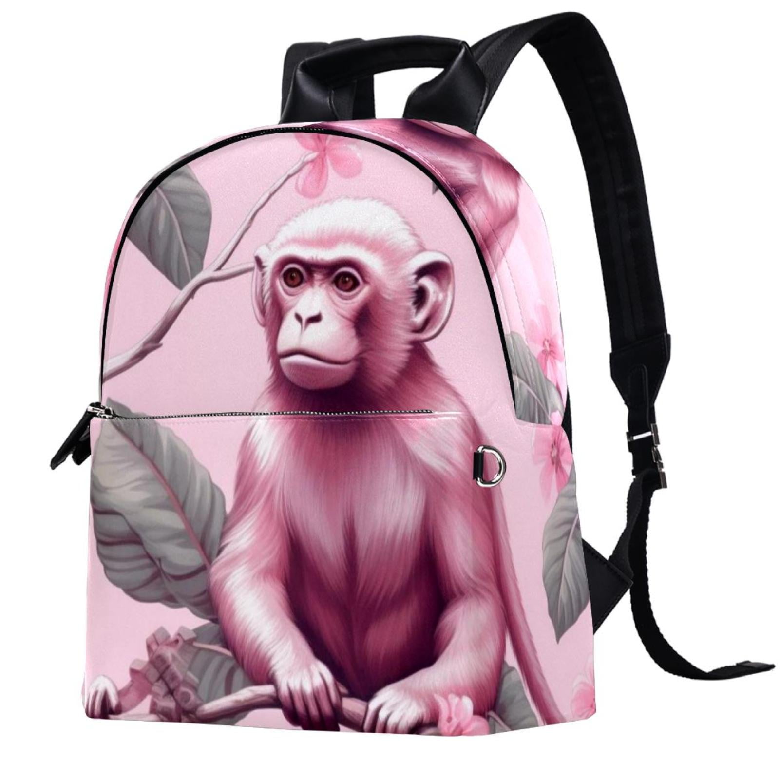 Monkey Leather Canvas Backpack with Printed Design | Large Capacity ...
