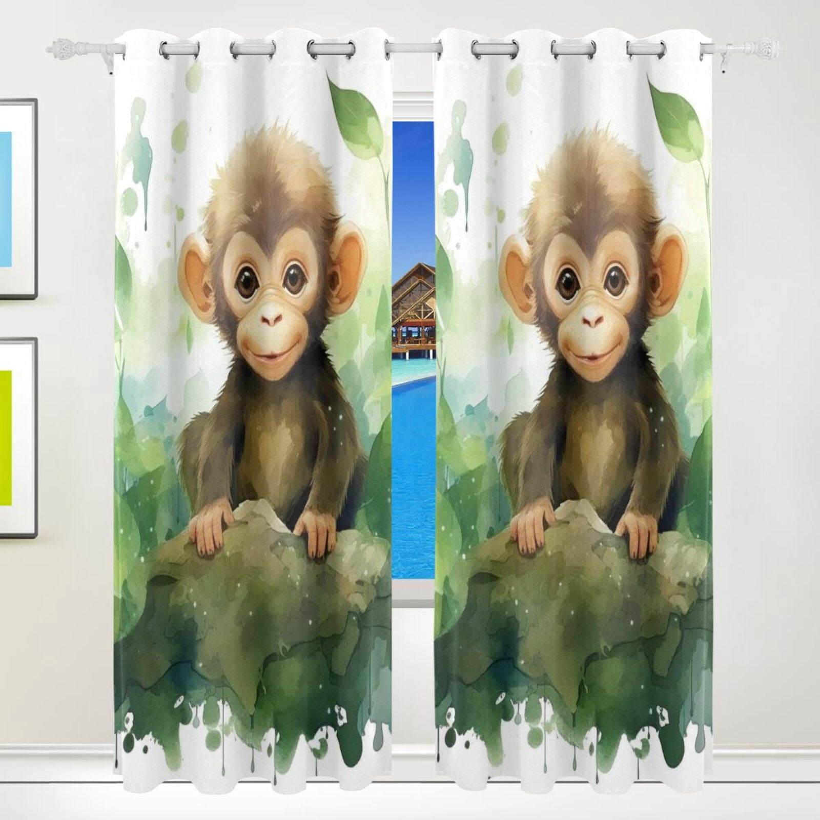 Monkey Leaves Curtains Black Out 72 Inch Length Curtains for Sliding ...