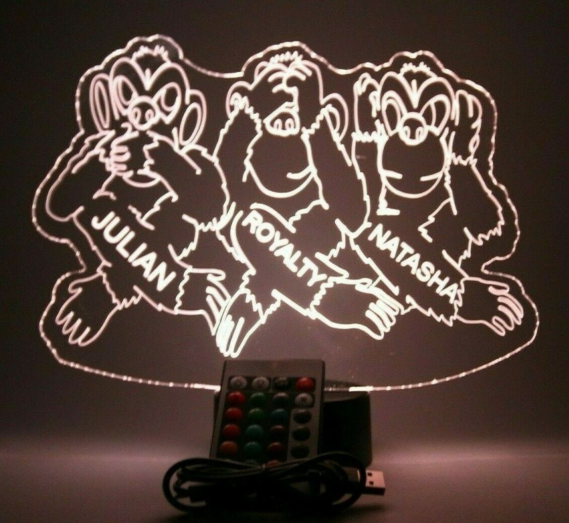 Monkey Light Up Lamp LED Personalized Desk Light Engraved Hear, See ...
