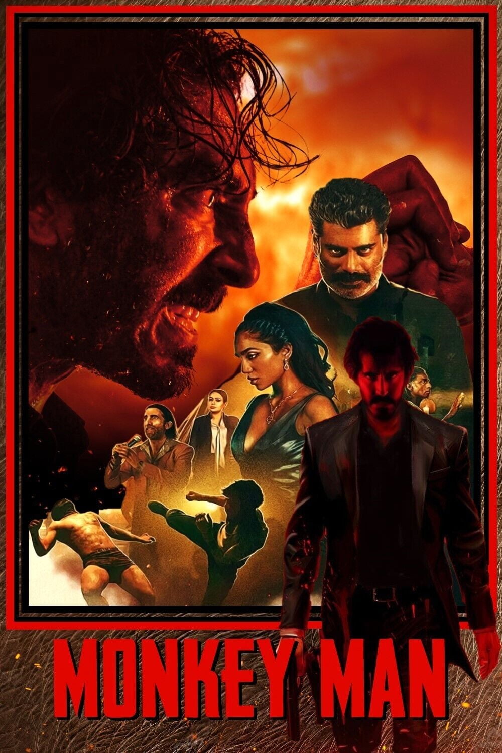 Monkey Man 2024 Movie Poster 24x36 Action Drama with Dev Patel & Gritty Urban - Walmart.com