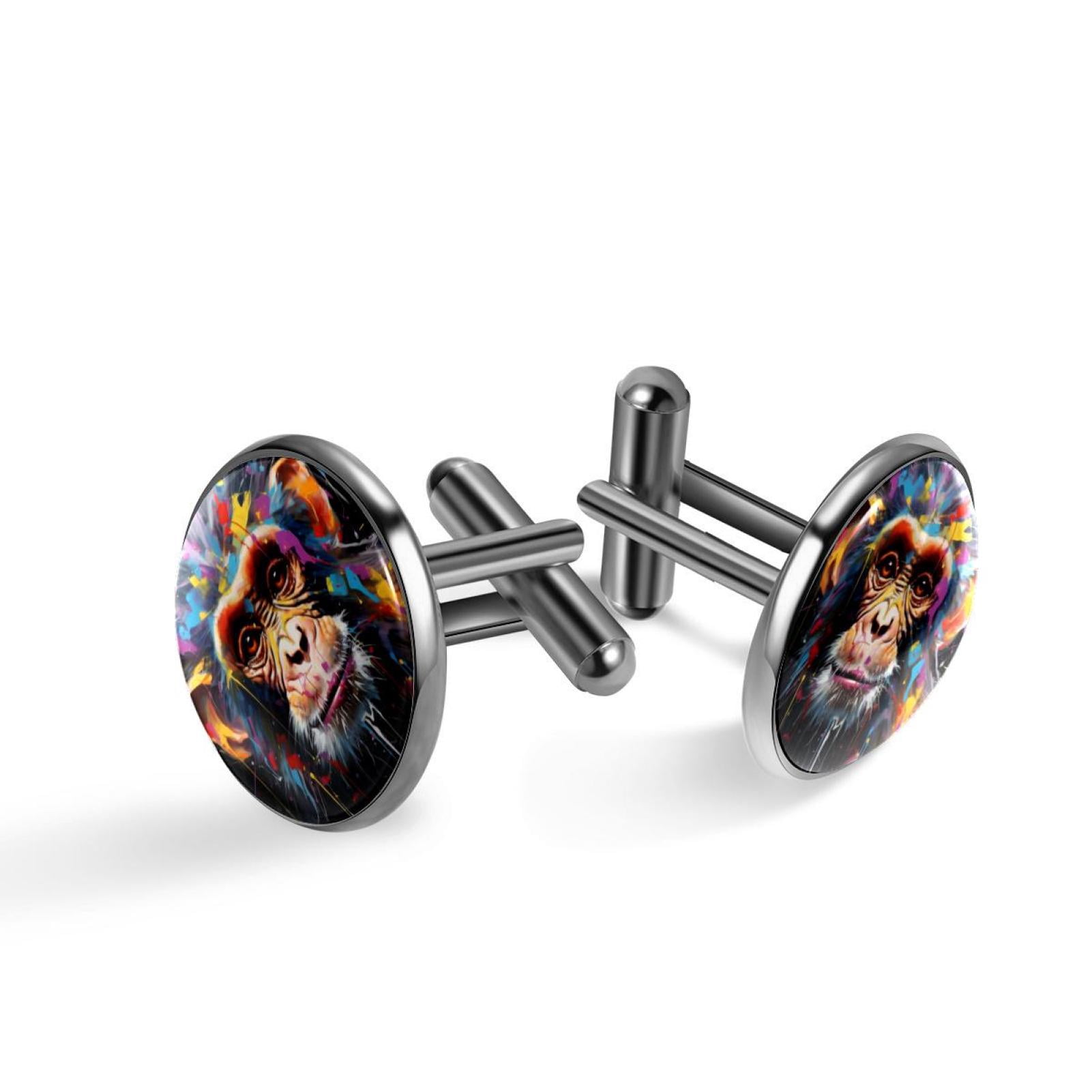 Monkey Men's Cufflink Set with Shirt Clip, Stainless Steel, Formal ...