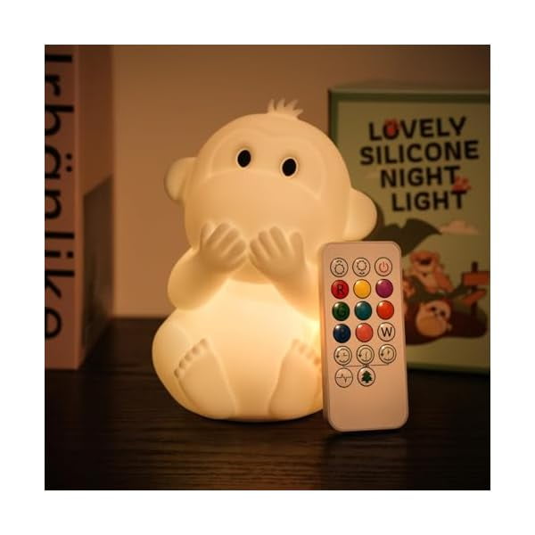 Monkey Night Light for Kids, Remote & Tap Control, Color Change, 15/30 ...