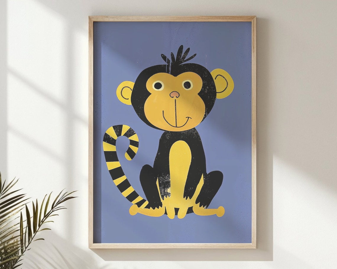 Monkey Nursery Wall Art Print, Kids Room Decor, Playful Animal Poster ...