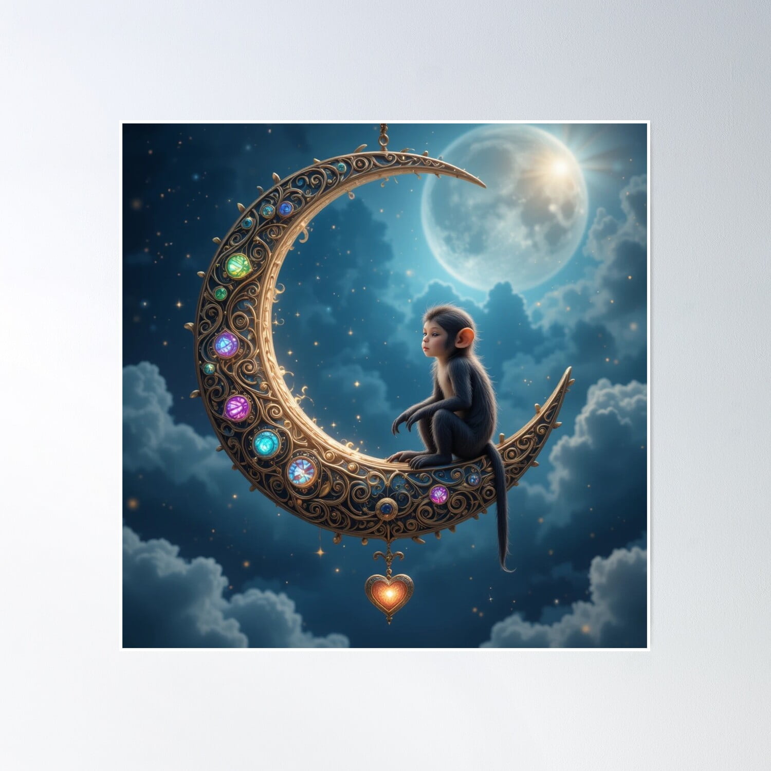 Monkey On The Moon Poster Wall Art, Modern Wall Decor, 30x30 UNFRAMED ...