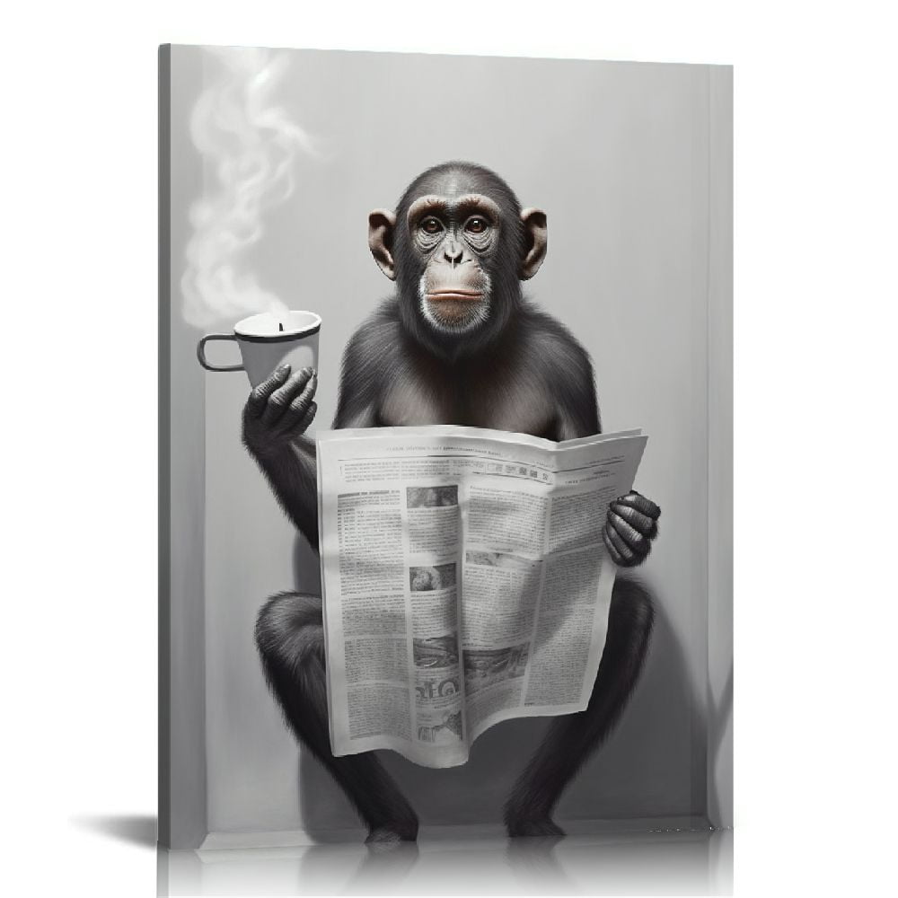 Monkey On Toilet Reading Newspaper Poster Kids Bathroom Humor Funny ...