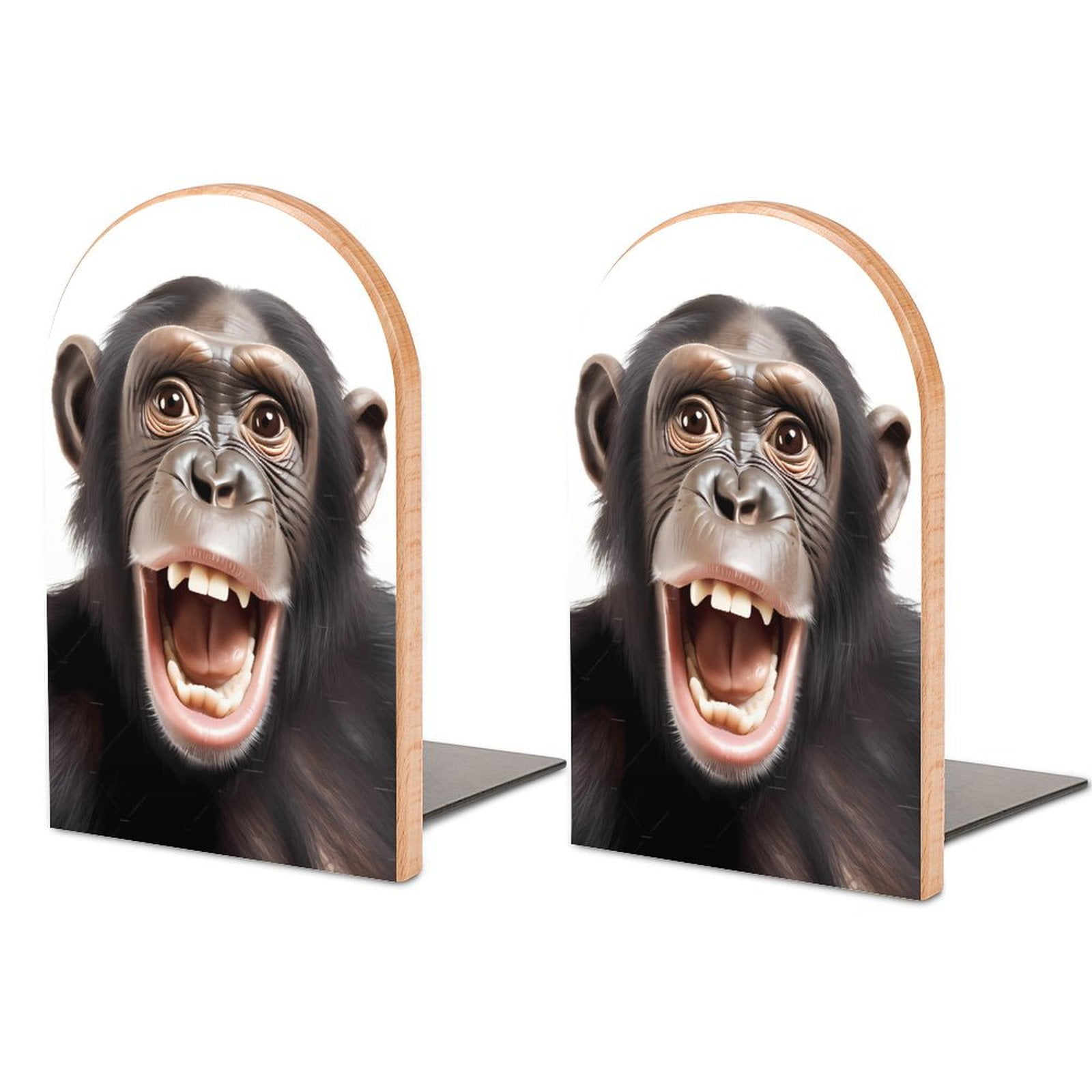 Monkey Orangotan Face Wood Book Ends for Shelves Non-Skid Book Holders ...