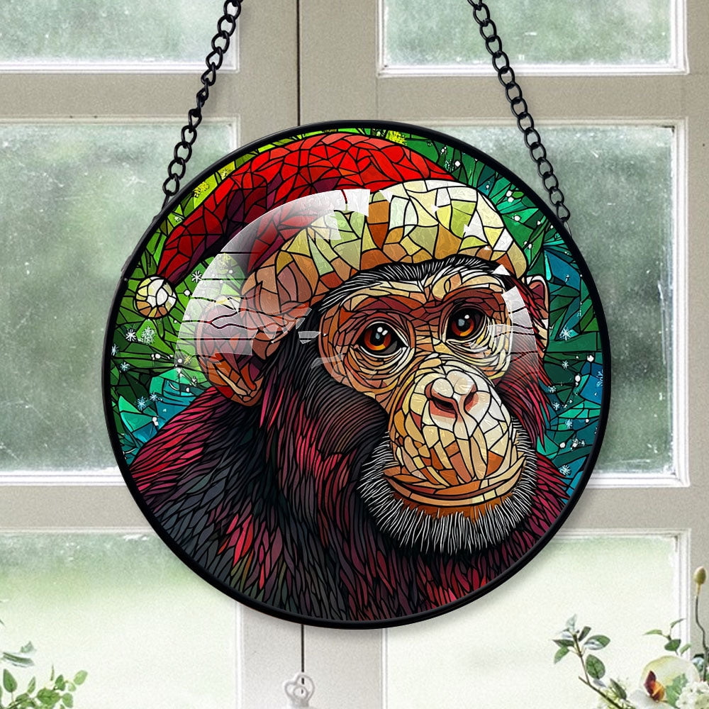 Monkey Ornament Christmas 2025, Monkey Stained Glass Window Panel ...
