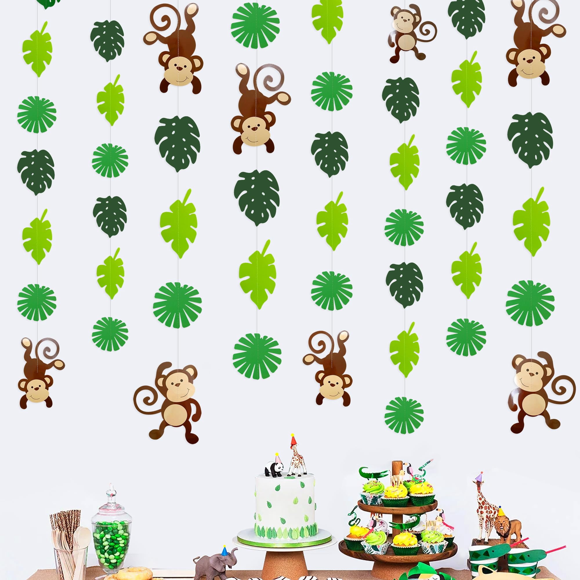 Monkey Palm Leaves Cutouts Garland Jungle Party Decorations Hanging ...