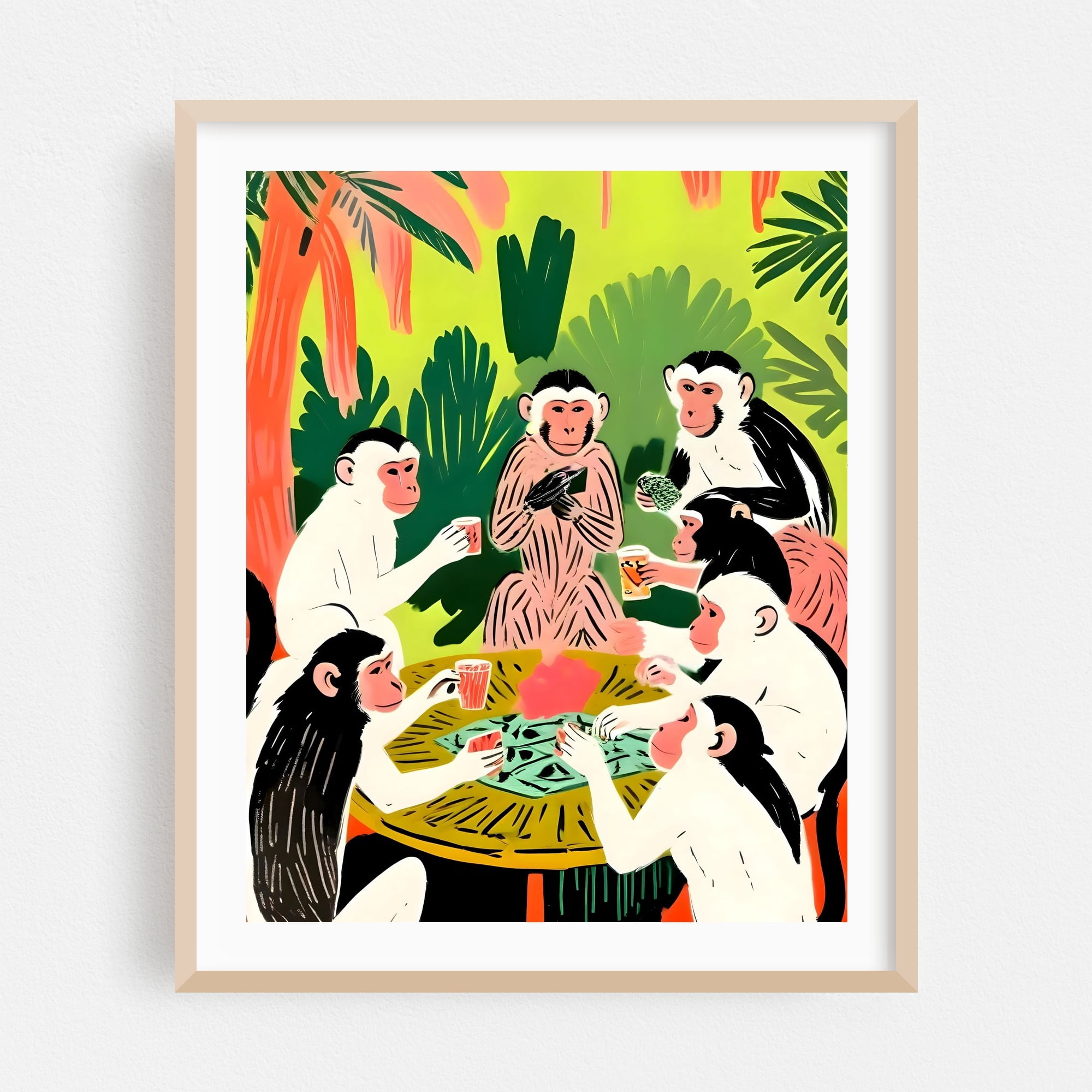 Monkey Poker & Royal Flush - Illustration Tropical Jungle Animal Humor ...