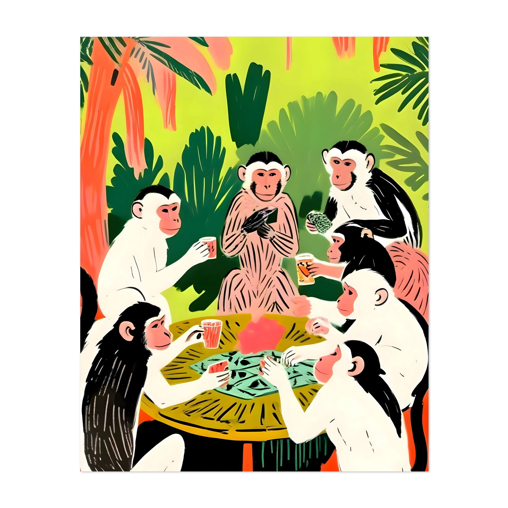 Monkey Poker & Royal Flush - Illustration Tropical Jungle Animal Humor ...
