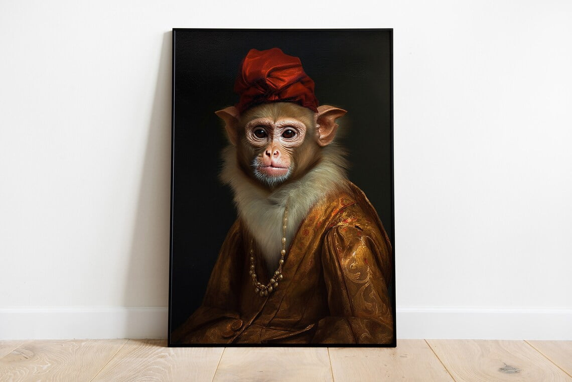 Monkey Portrait Print, Renaissance Animal Painting, Altered Wall Art ...