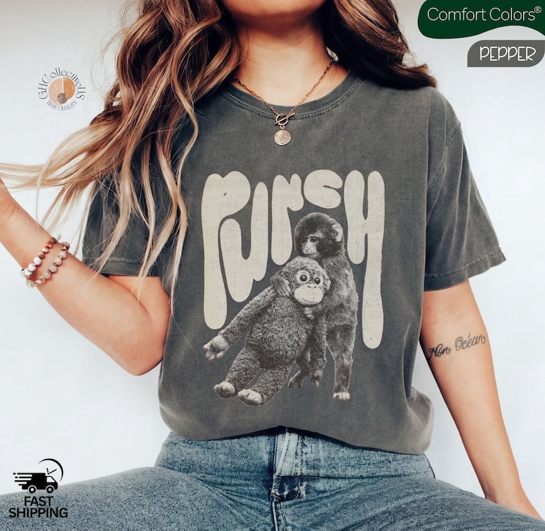 Monkey Punch T-Shirt, Baby Monkey Holding Plush Toy, Baby Monkey Punch ...