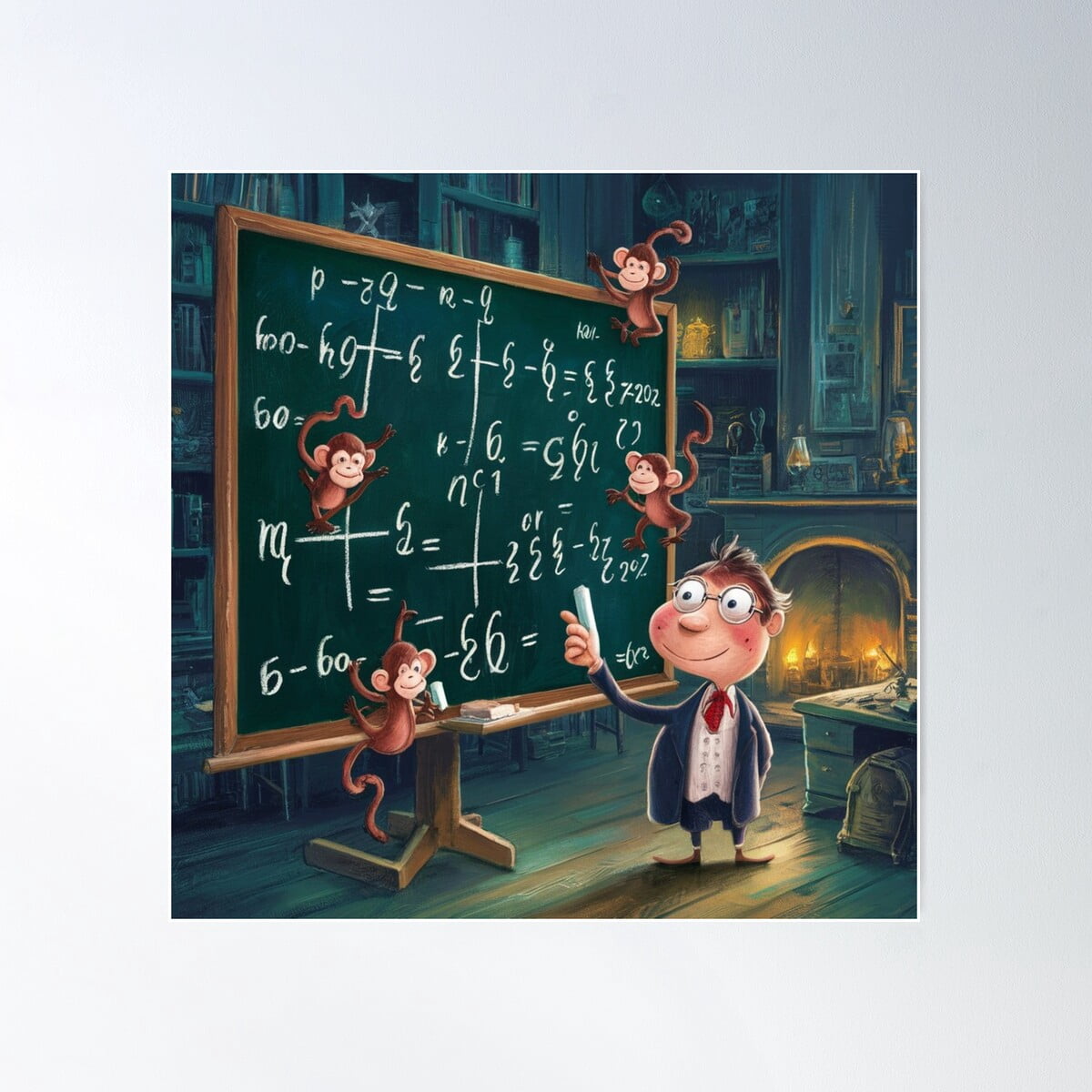 Monkey School: Lessons In Curiosity Poster Wall Art, Modern Wall Decor ...