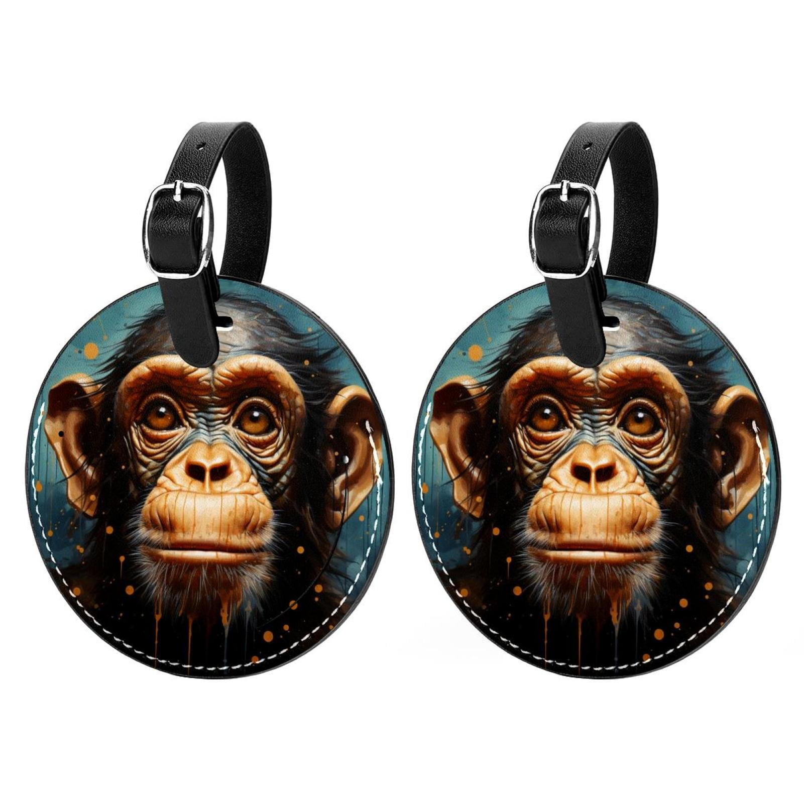 Monkey Set of 2pcs PU Leather Round Suitcase Tags with Privacy Cover ...