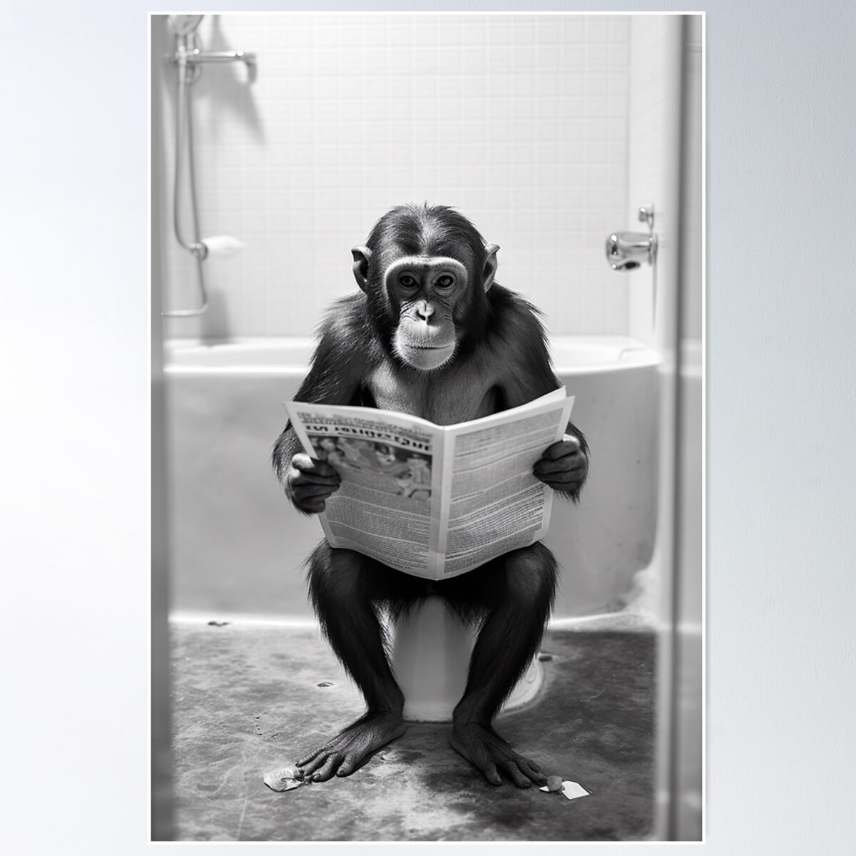 Monkey Sitting On The Toilet Reading A Newspaper Poster Wall Art ...