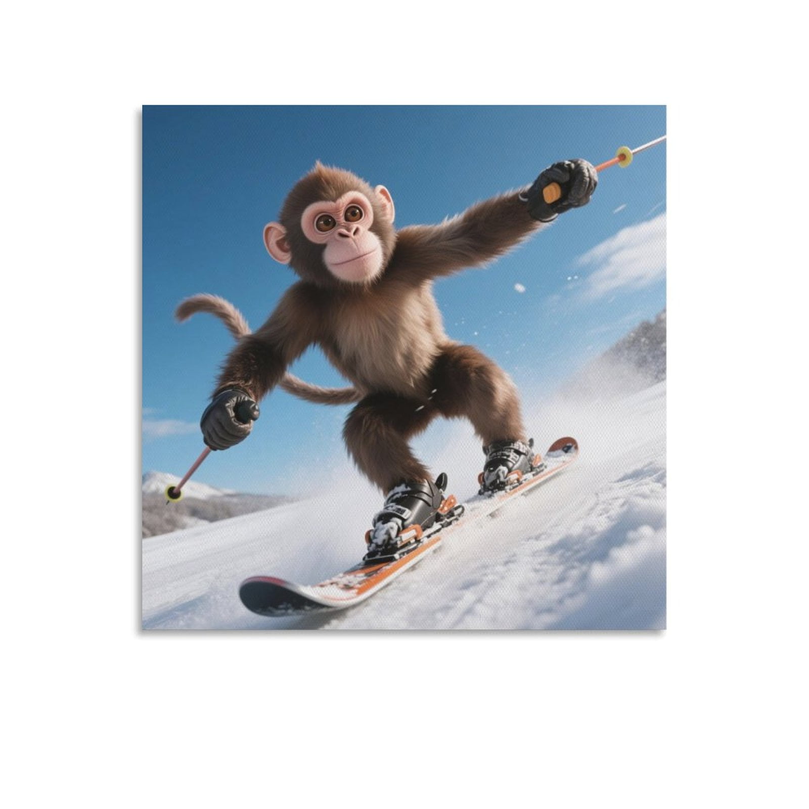 Monkey Skiing (1) Print Photo Art Painting Canvas Poster Home ...