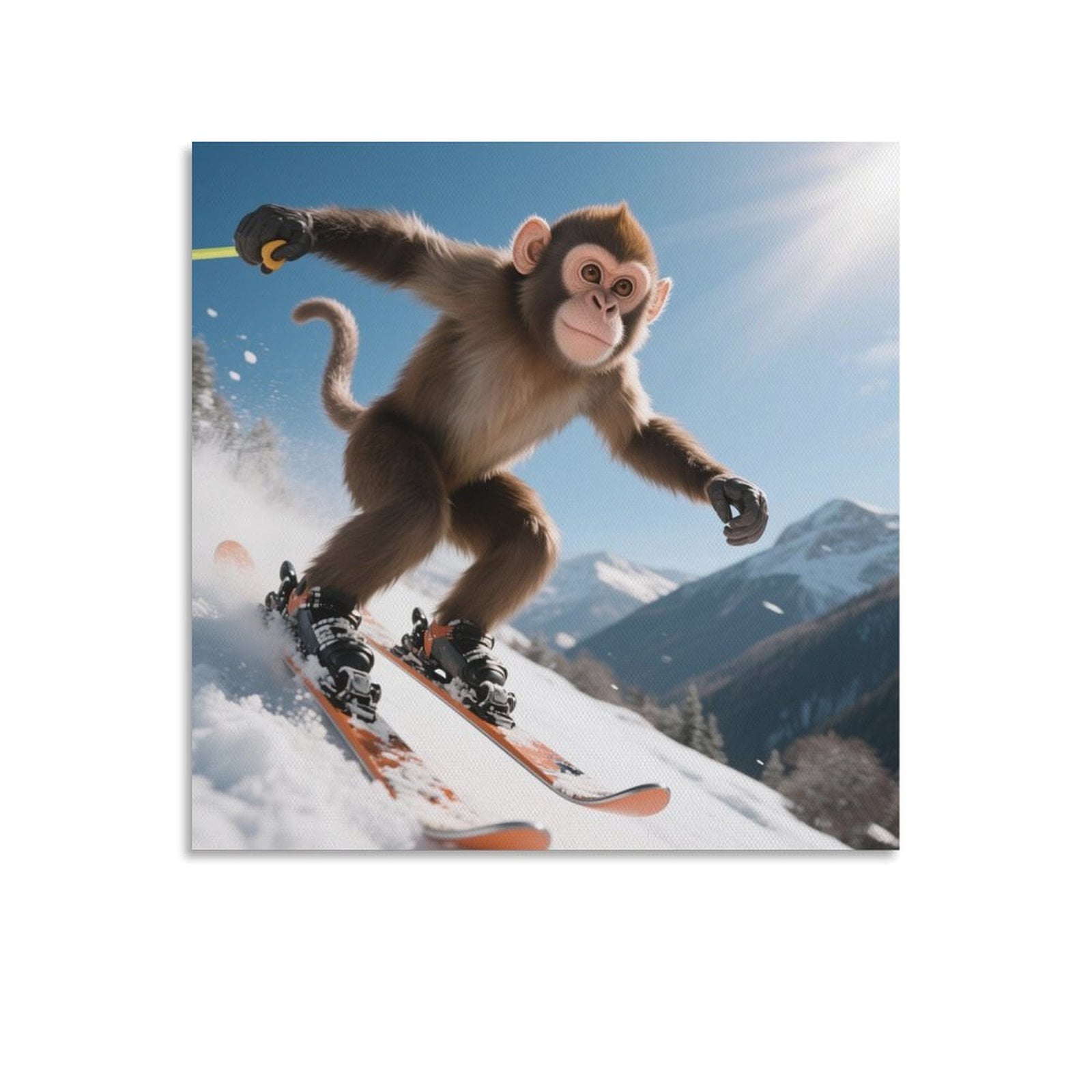 Monkey Skiing (2) Print Photo Art Painting Canvas Poster Home ...