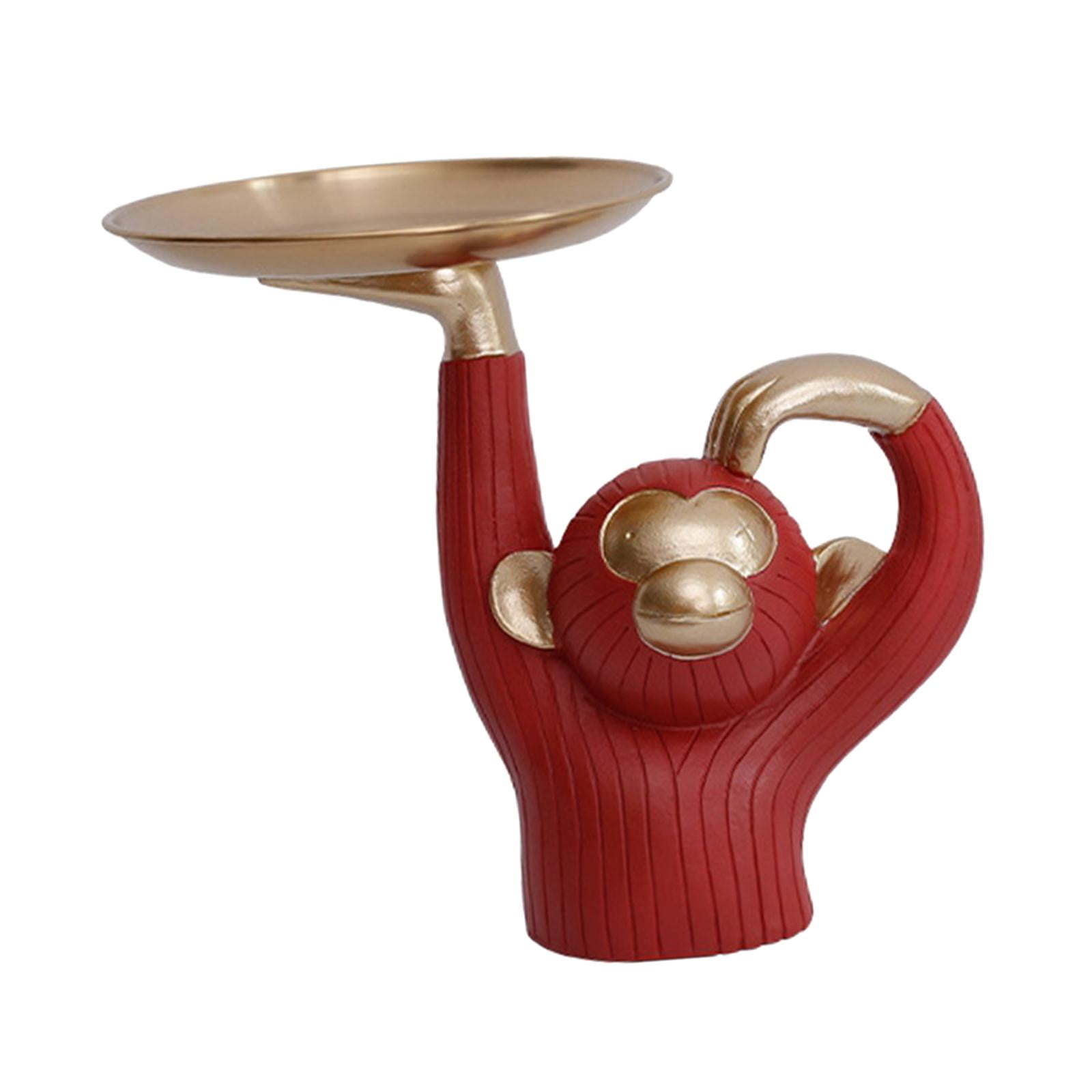 Monkey Statue with Tray Collectable Key Holder Sundries Container Desk ...
