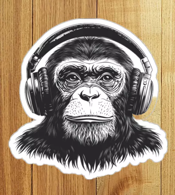 Monkey Stickers Cool Chimpanzee Wearing Headphones Listening To Music ...