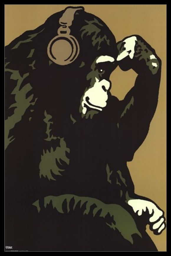 Monkey Thinker Laminated & Framed Poster by Steez (24 x 36) - Walmart.com