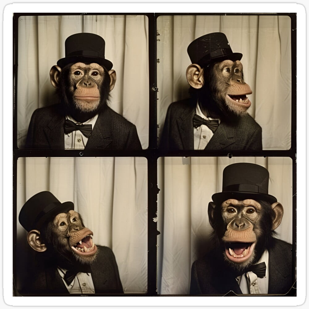 Monkey In Top Hat Retro Animal Photobooth Stickerphone Decal Water ...