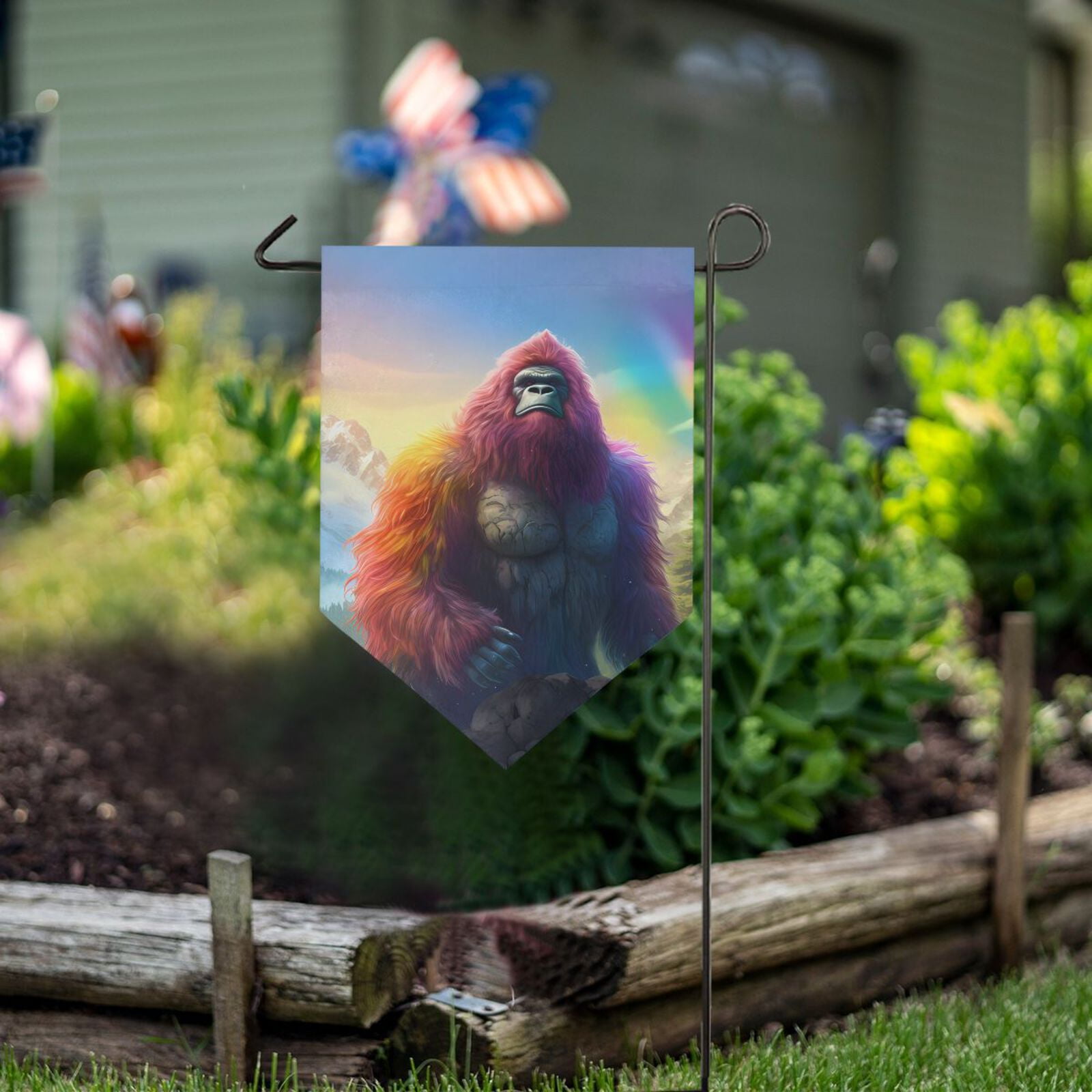 Monkey Trees and Rainbow Mountain Garden Flag 18" x 12.5" Double Sided ...