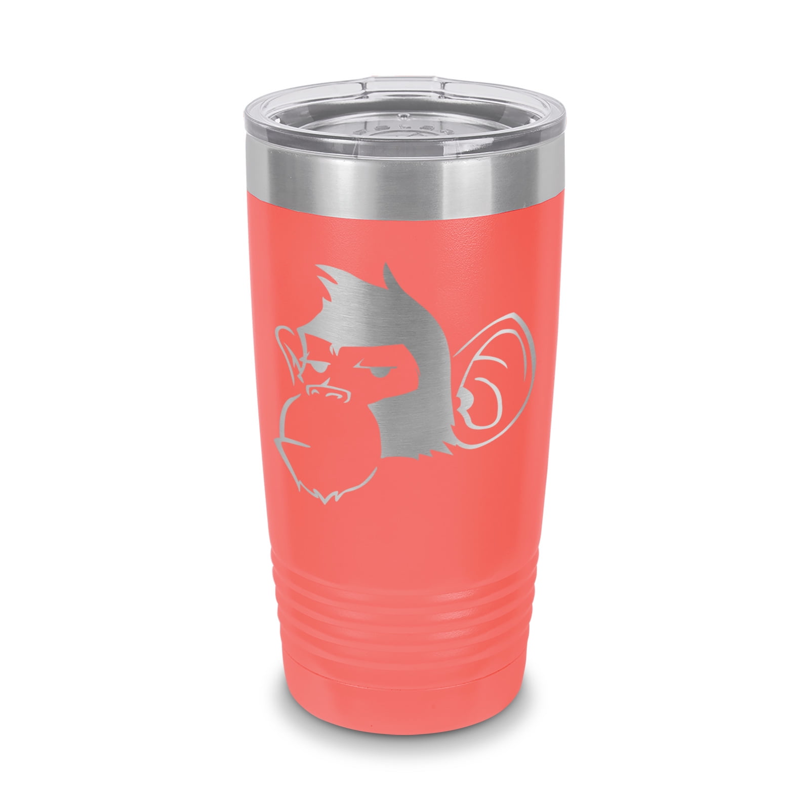 Monkey Tumbler 20 oz - Laser Engraved w/ Clear Lid - Stainless Steel ...