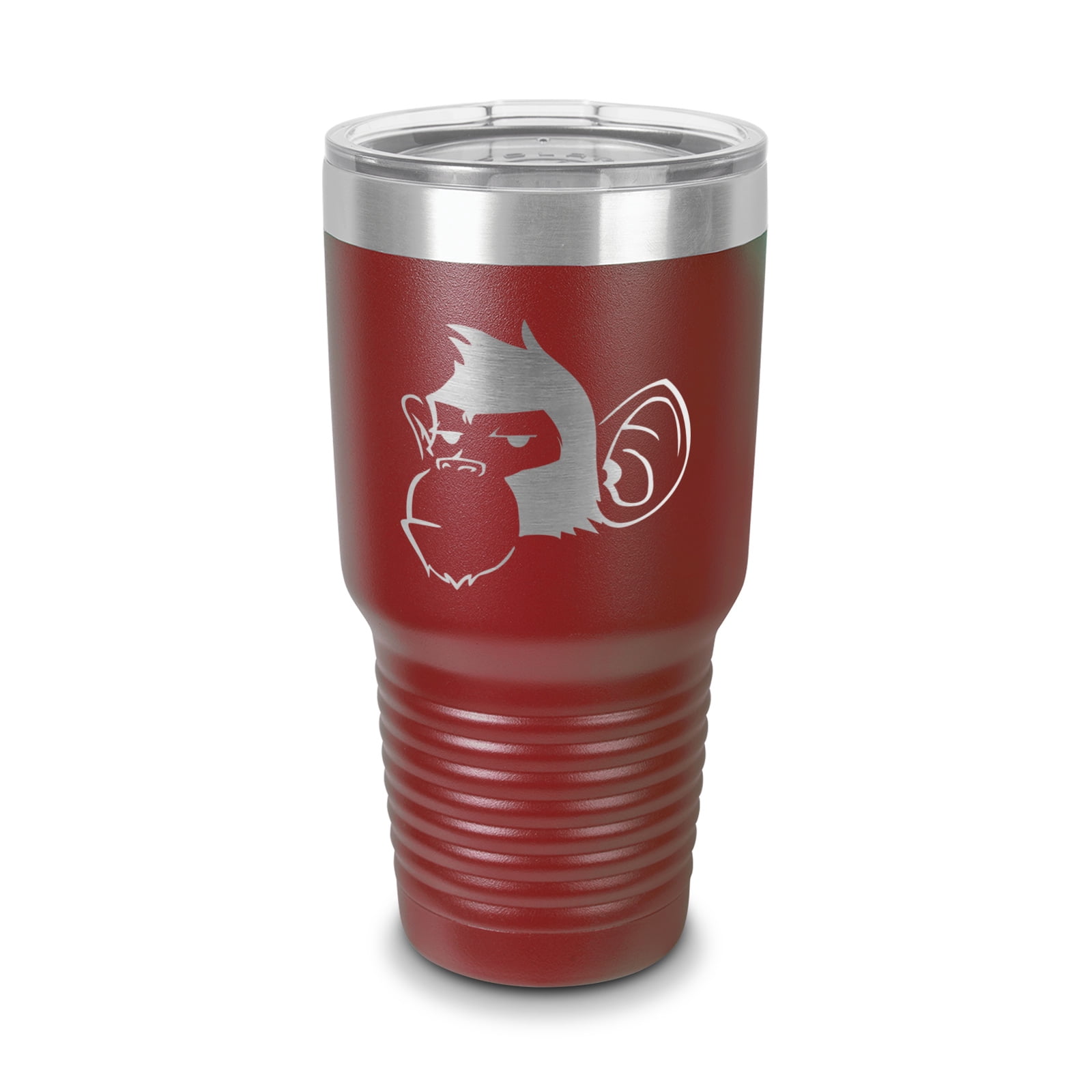 Monkey Tumbler 30 oz - Laser Engraved w/ Clear Lid - Stainless Steel ...