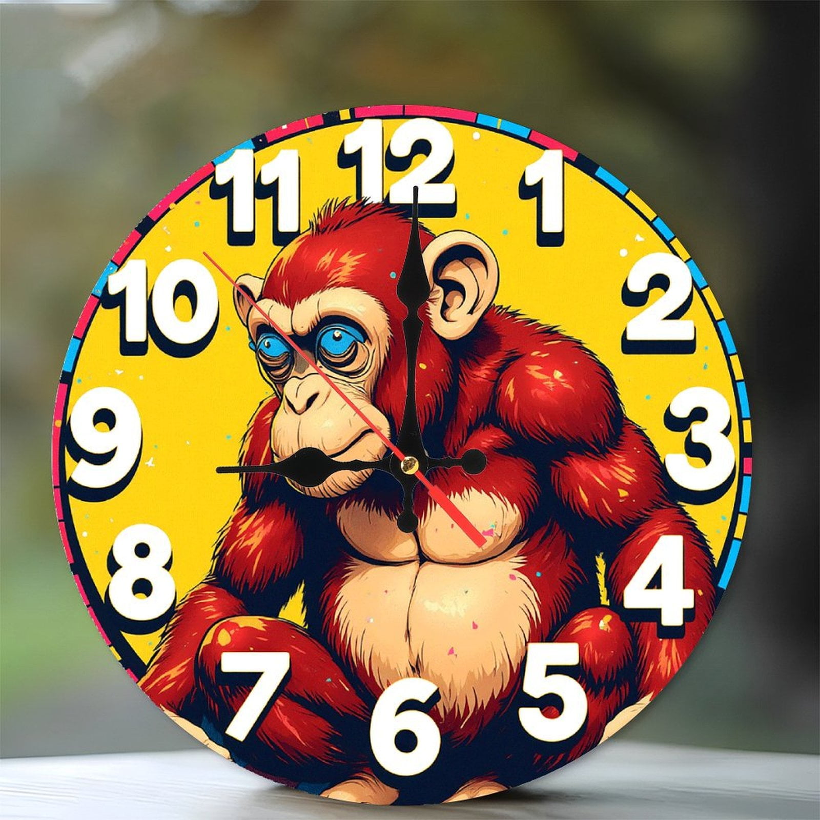 Monkey Wall Clock 10-Inch Silent Wooden Wall Clock, Battery Operated (AA Batteries Not Included ...