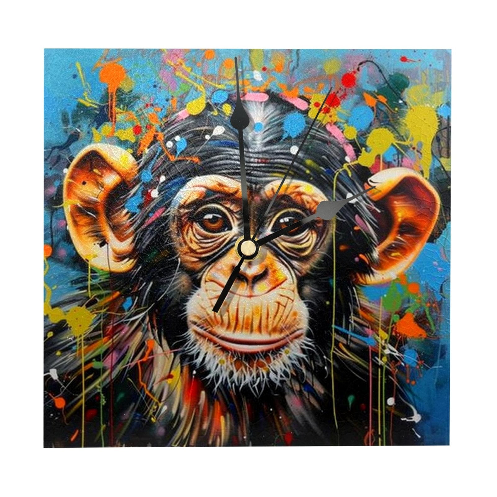 Monkey Wood Square Wall Clock - 7.87 in - Modern Design for Home Décor ...