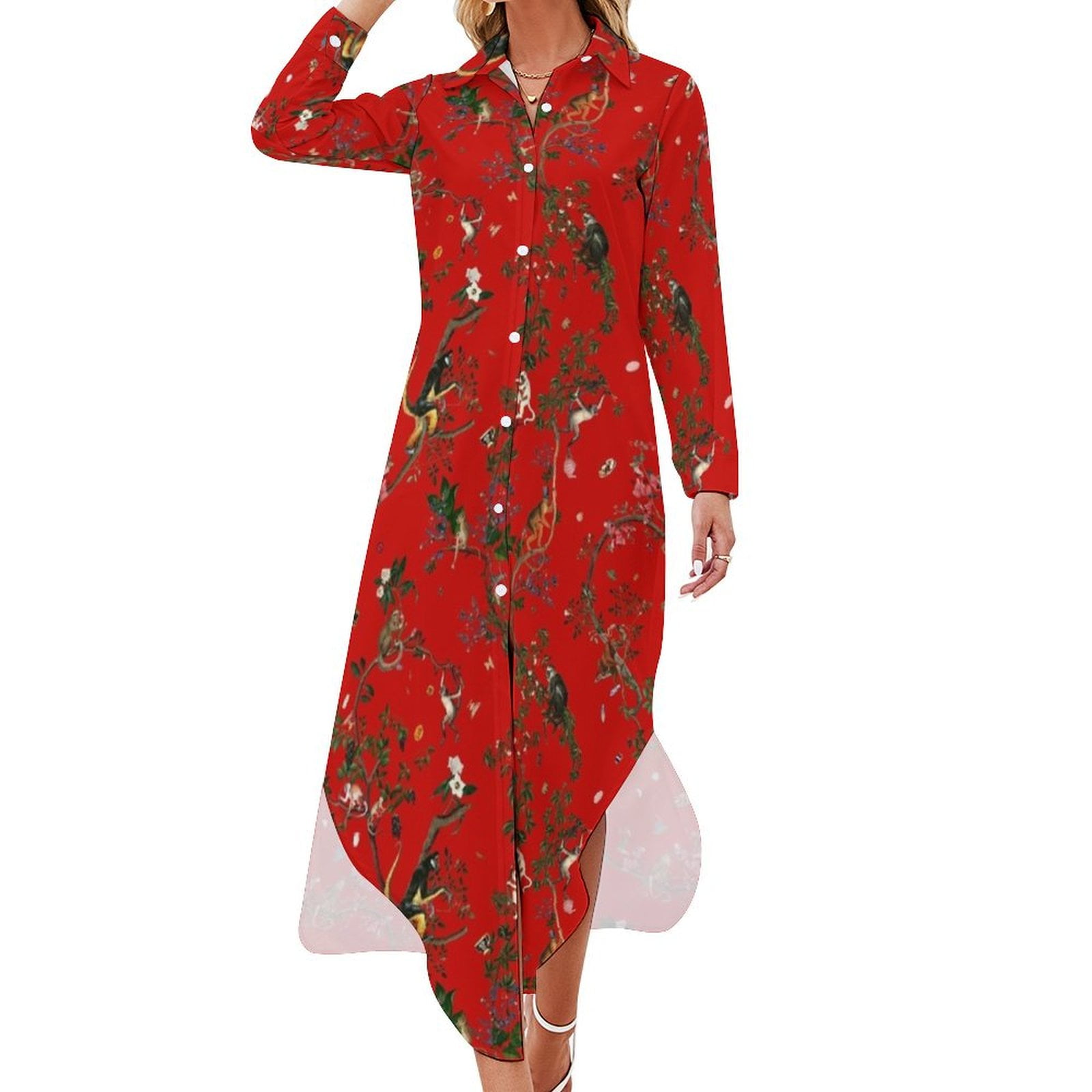 Monkey World Red Long Sleeved Shirt Dress dress for women prom dress ...