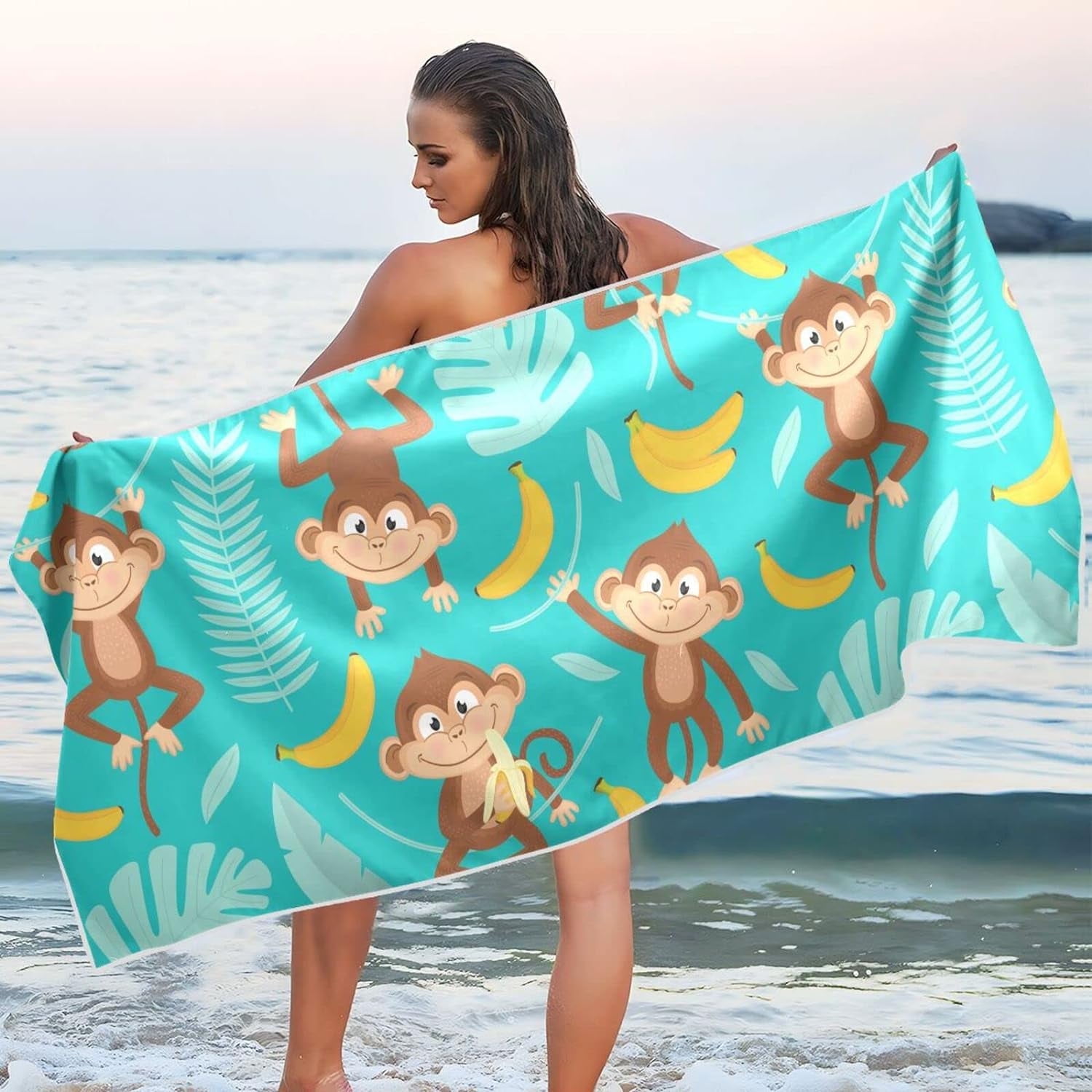 Monkey and Banana Beach Towel Quick Dry Absorbent Bath Towels Sandproof ...