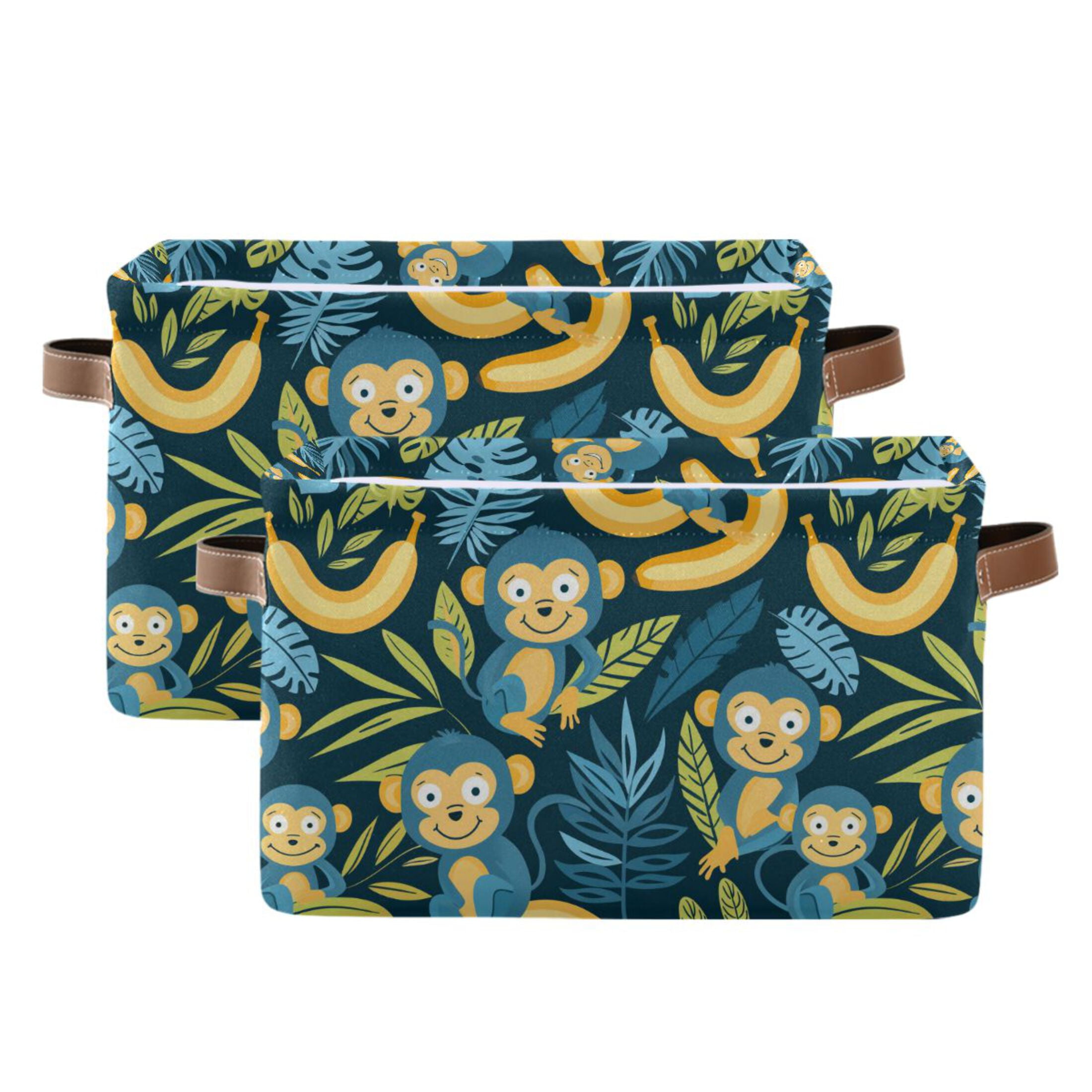 Monkey and Banana Storage Bins with Handle Fabric Organizer Basket ...