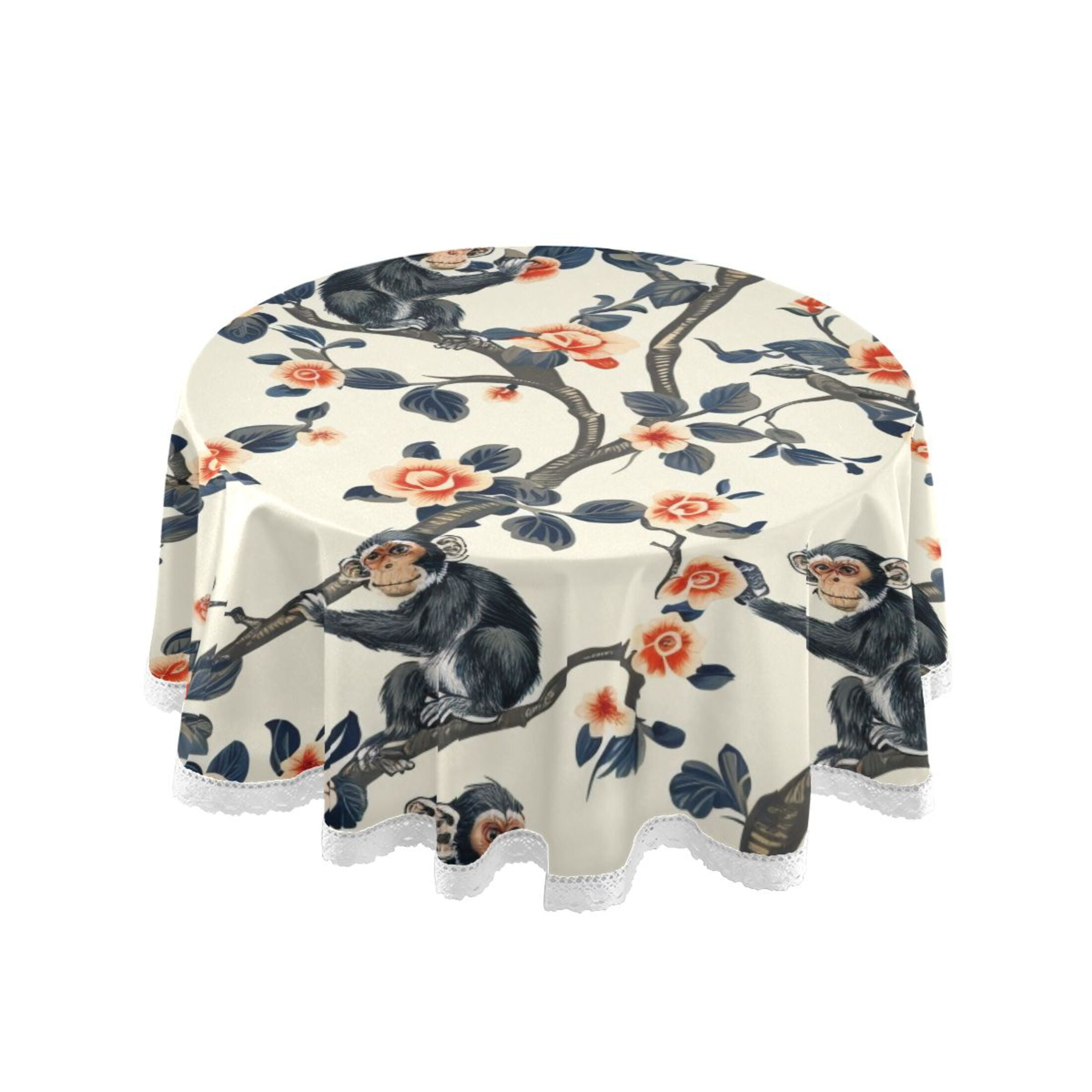 Monkey on Branches Round Tablecloth 60" Reusable Circle Table Cover ...